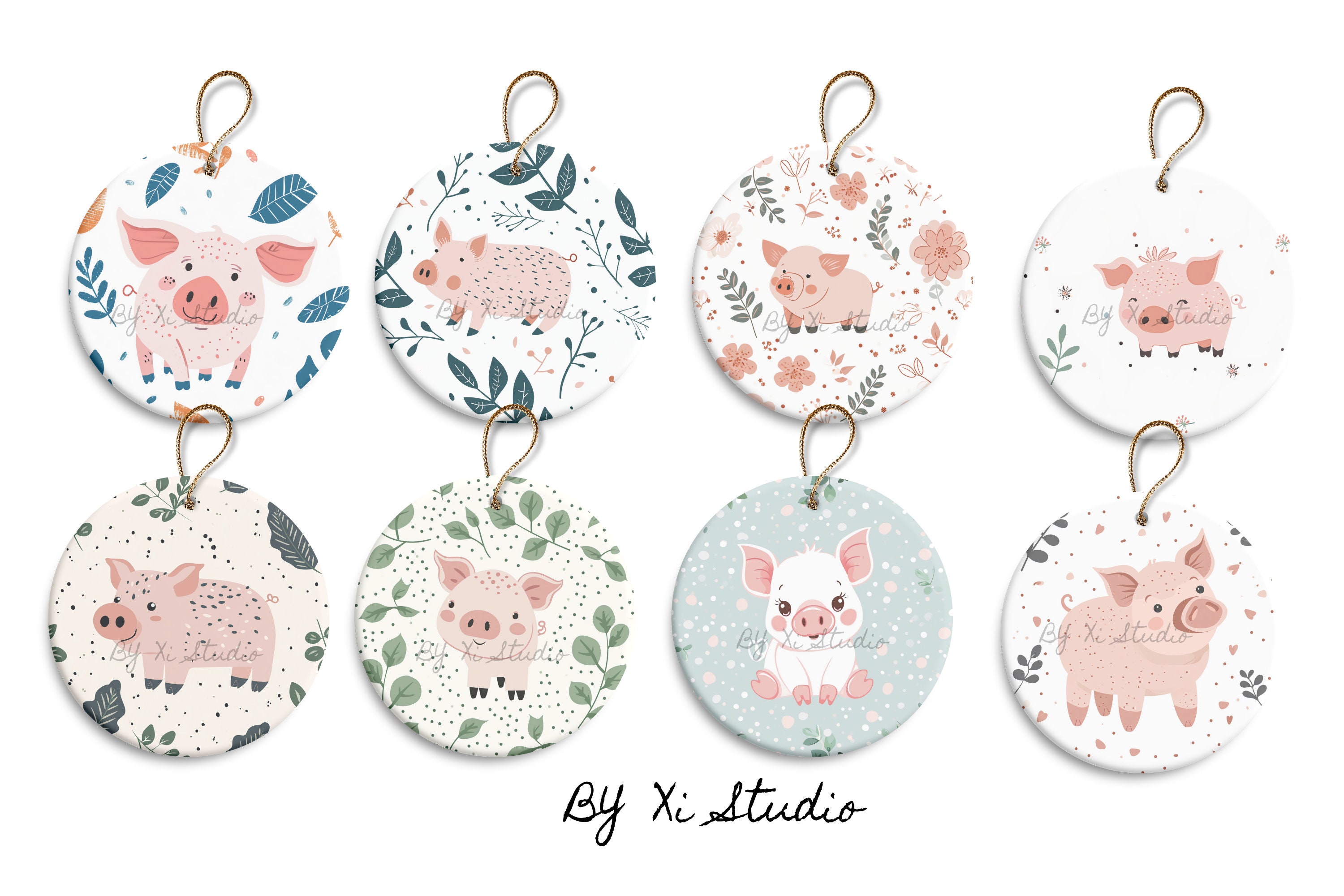 Cute Pig Illustration Digital Paper Pack, Seamless, Printable Craft ...