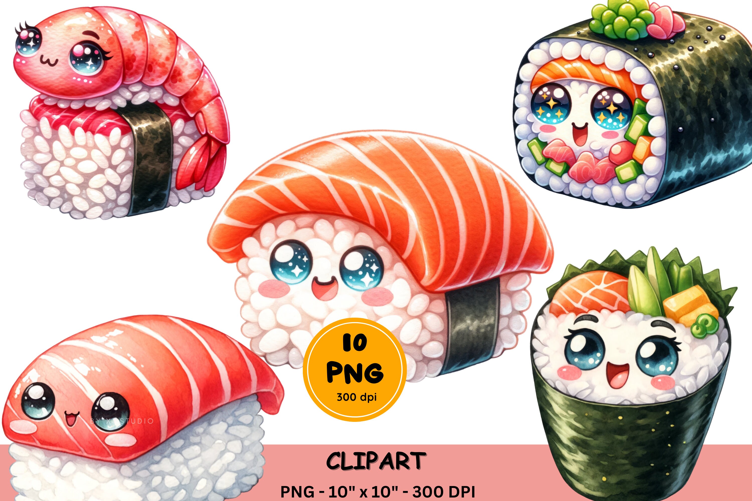 Kawaii Sushi Clipart, Kawaii Food Clipart, Cute Sushi Cartoon ...