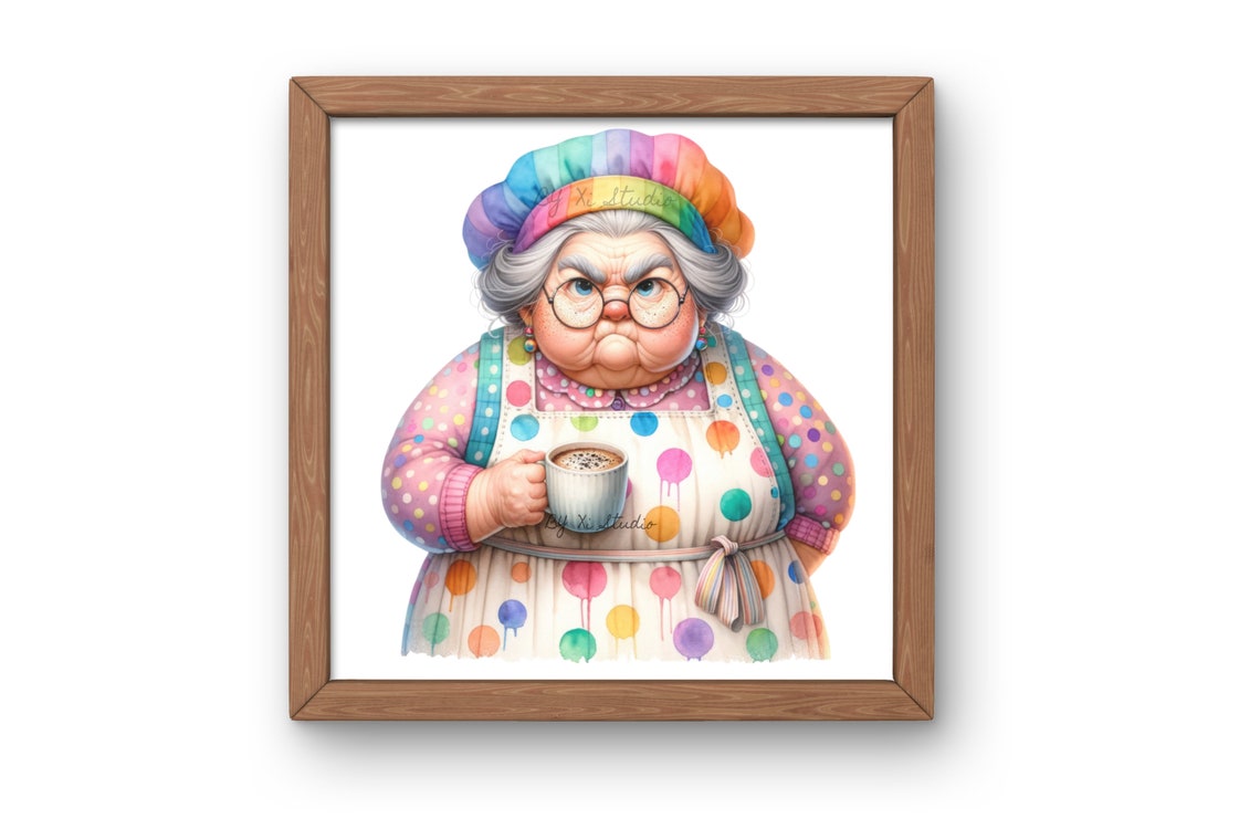 Cute Grumpy Granny Clipart, Woman Clipart, Funny Old Ladies, Grumpy ...