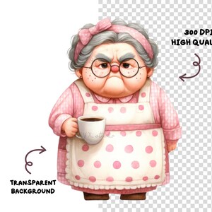 Cute Grumpy Granny Clipart, Woman Clipart, Funny Old Ladies, Grumpy ...
