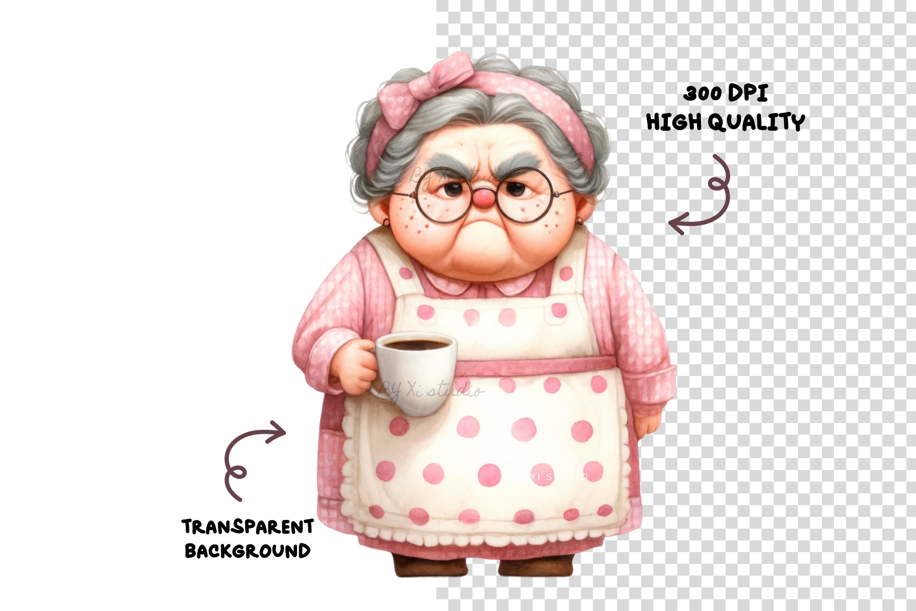 Cute Grumpy Granny Clipart, Woman Clipart, Funny Old Ladies, Grumpy ...