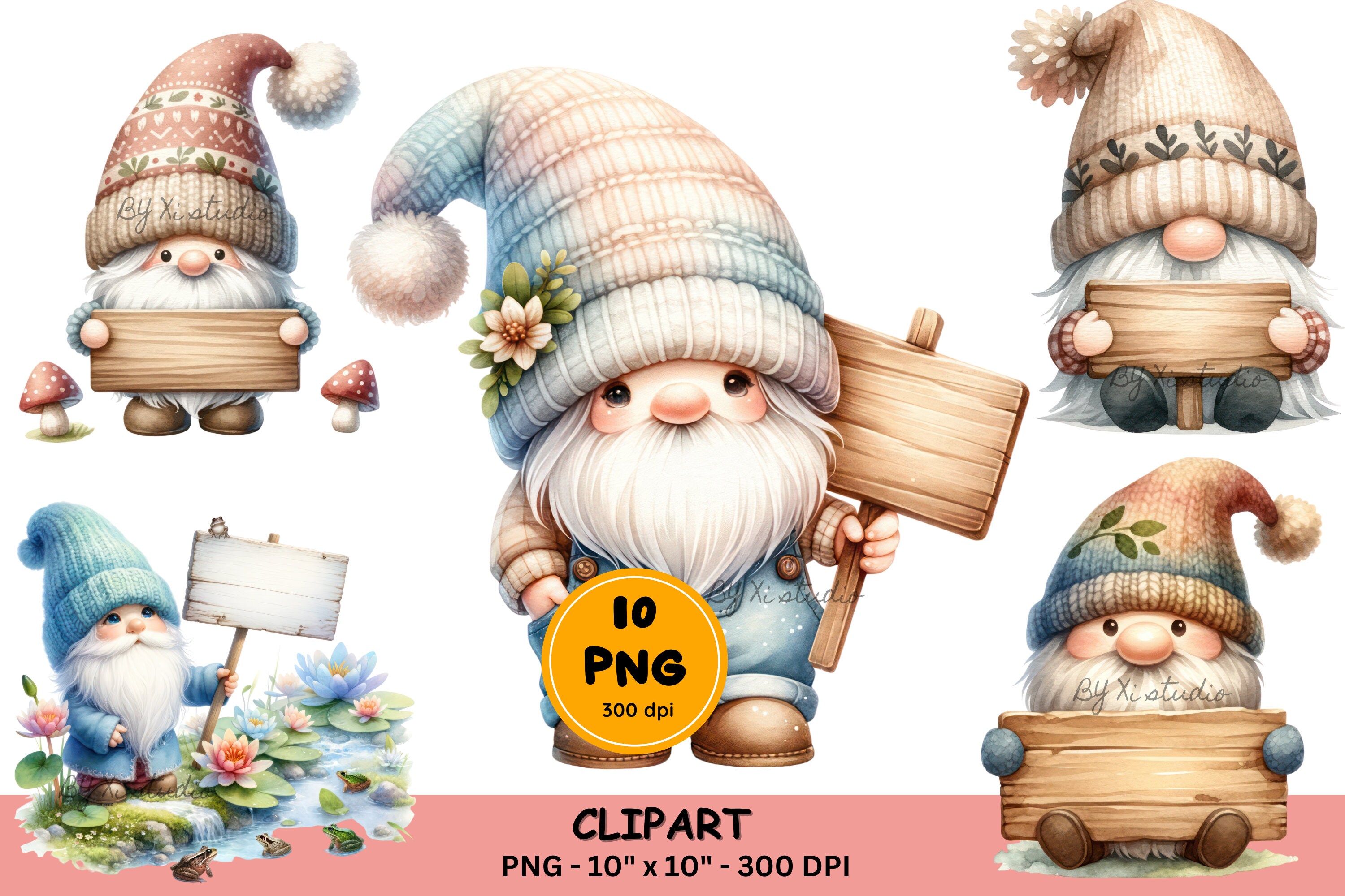 Gnome With Wooden Sign Clipart, Fill Your Own Text, Gnome Sublimation ...