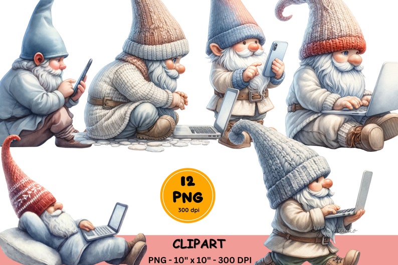 Watercolor Laptop Gnome Clipart, Computer Clipart, Notebook Gnome ...