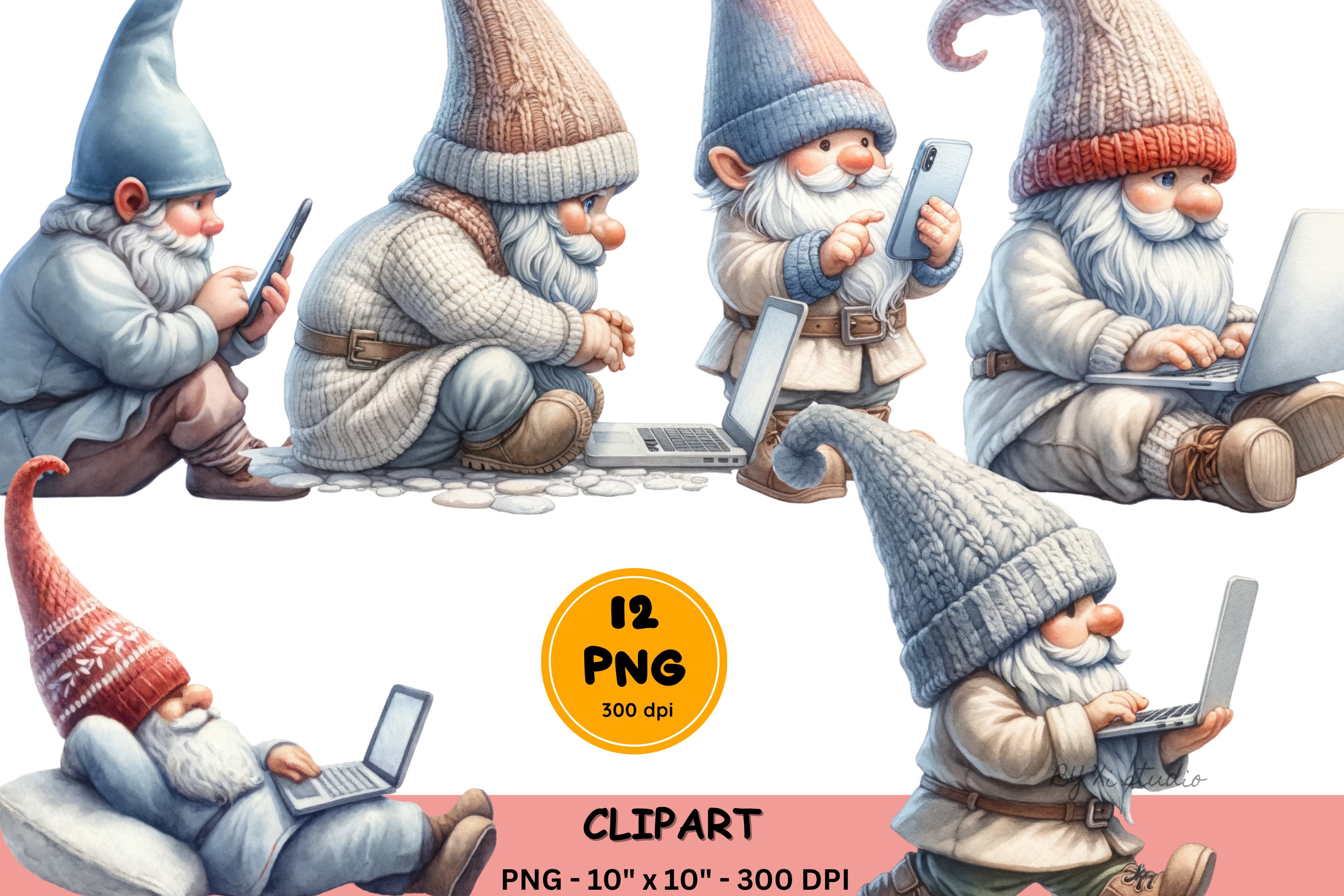 Watercolor Laptop Gnome Clipart, Computer Clipart, Notebook Gnome ...