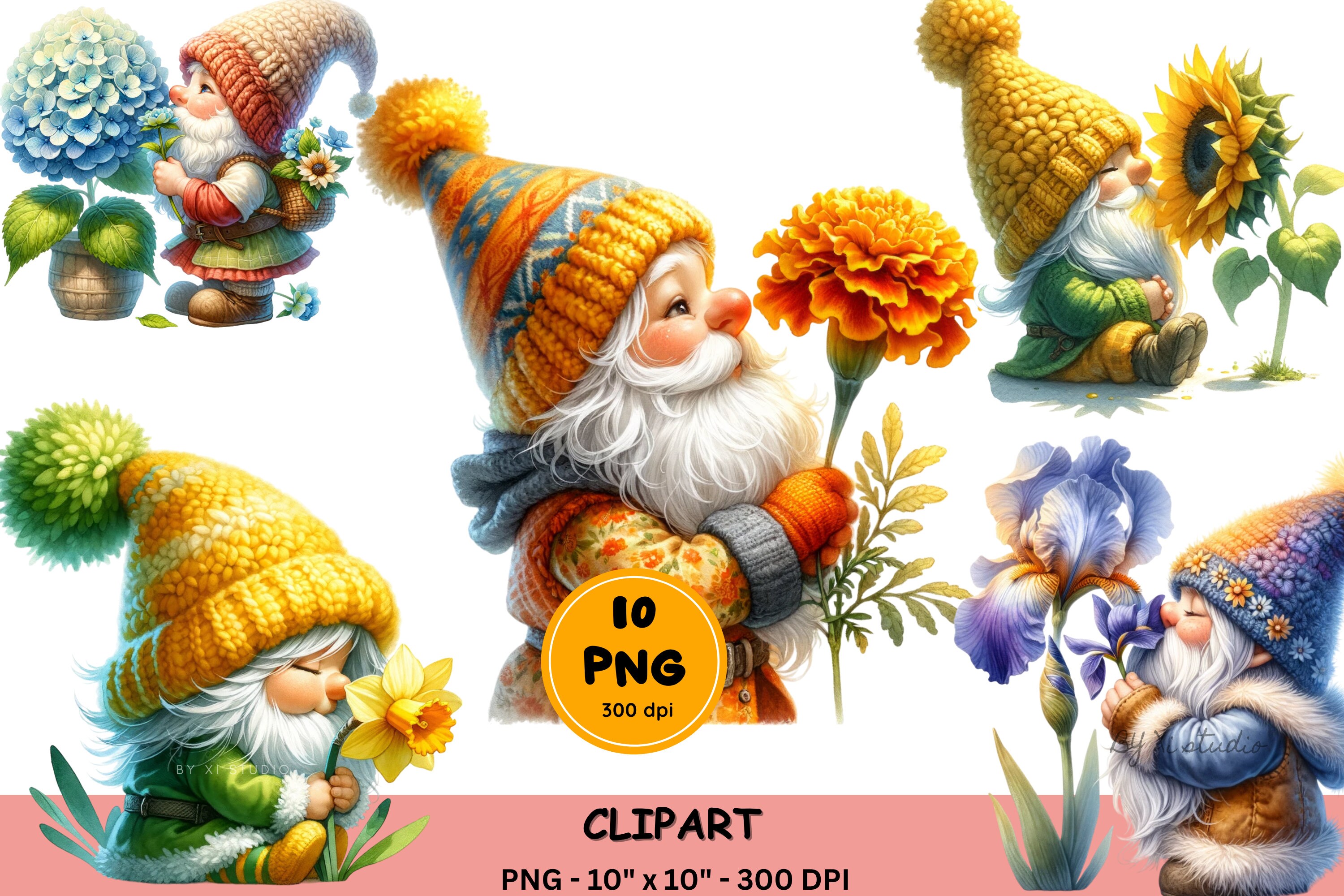 Watercolor Spring Gnome Clipart, Summer Gnome Clip Art, Flower Gnomes ...