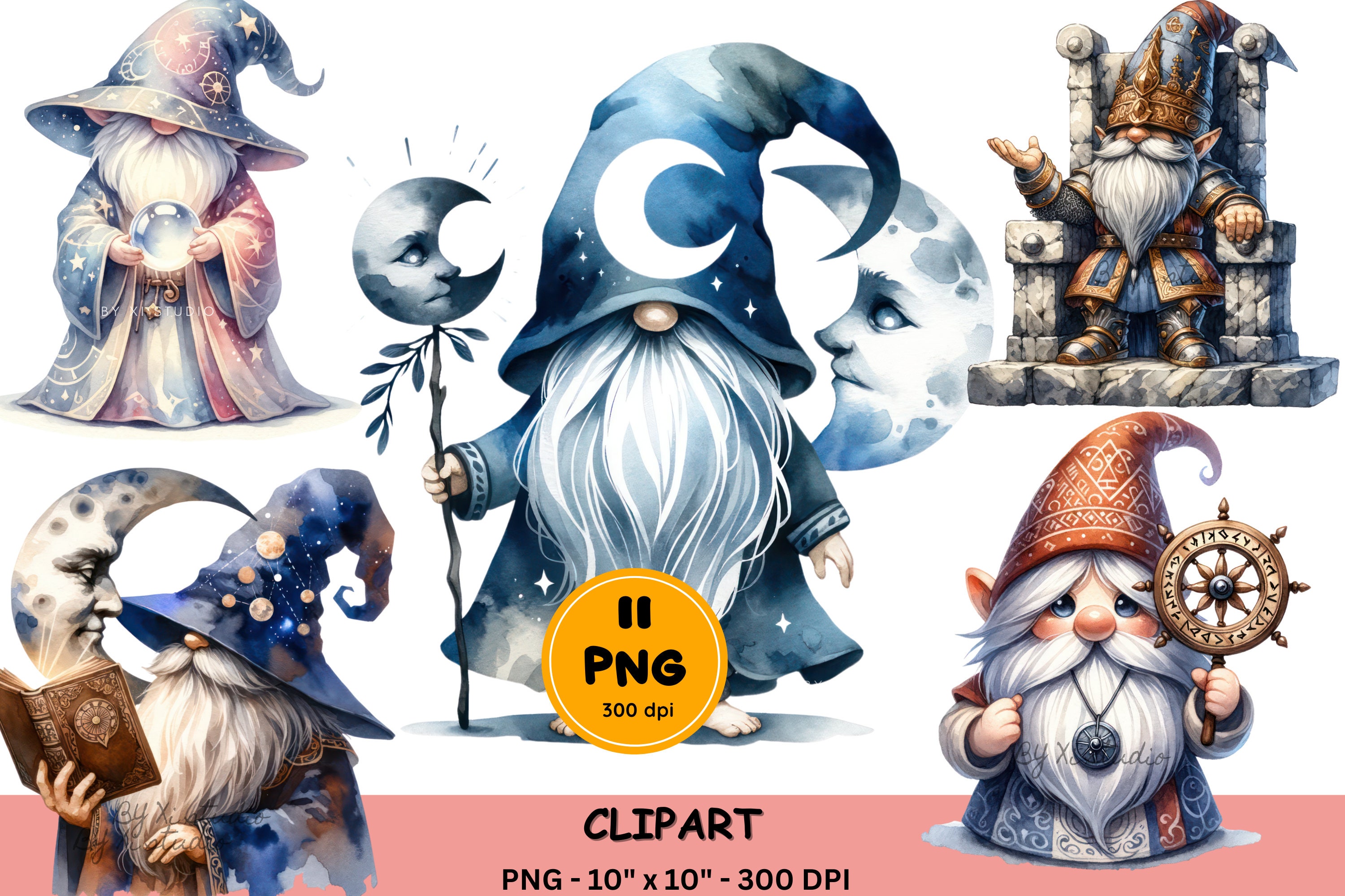 Watercolor Wizard Gnome Clipart, Celestial Gnome PNG, Wizard ...