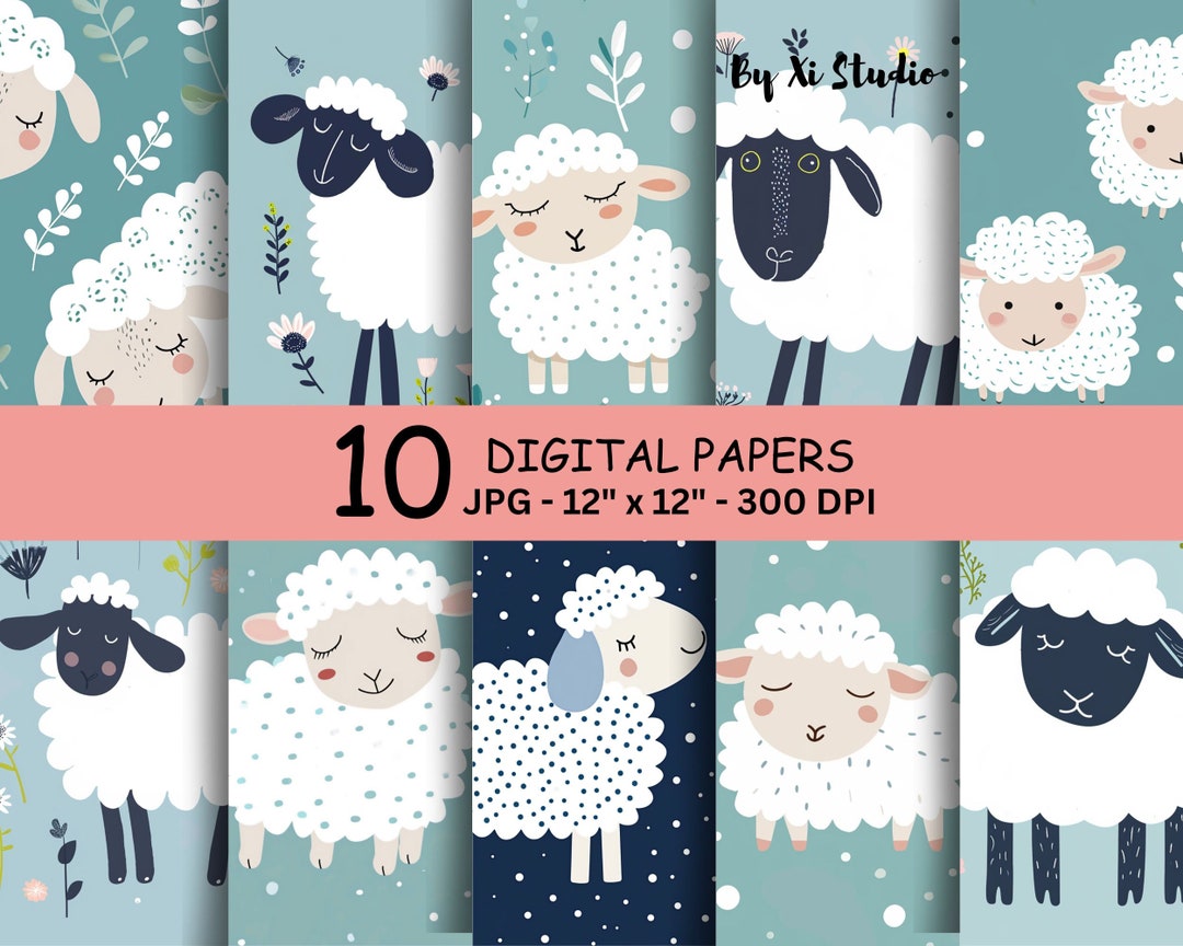 Cute Sheep Illustration Digital Paper Pack, Seamless, Printable Craft ...