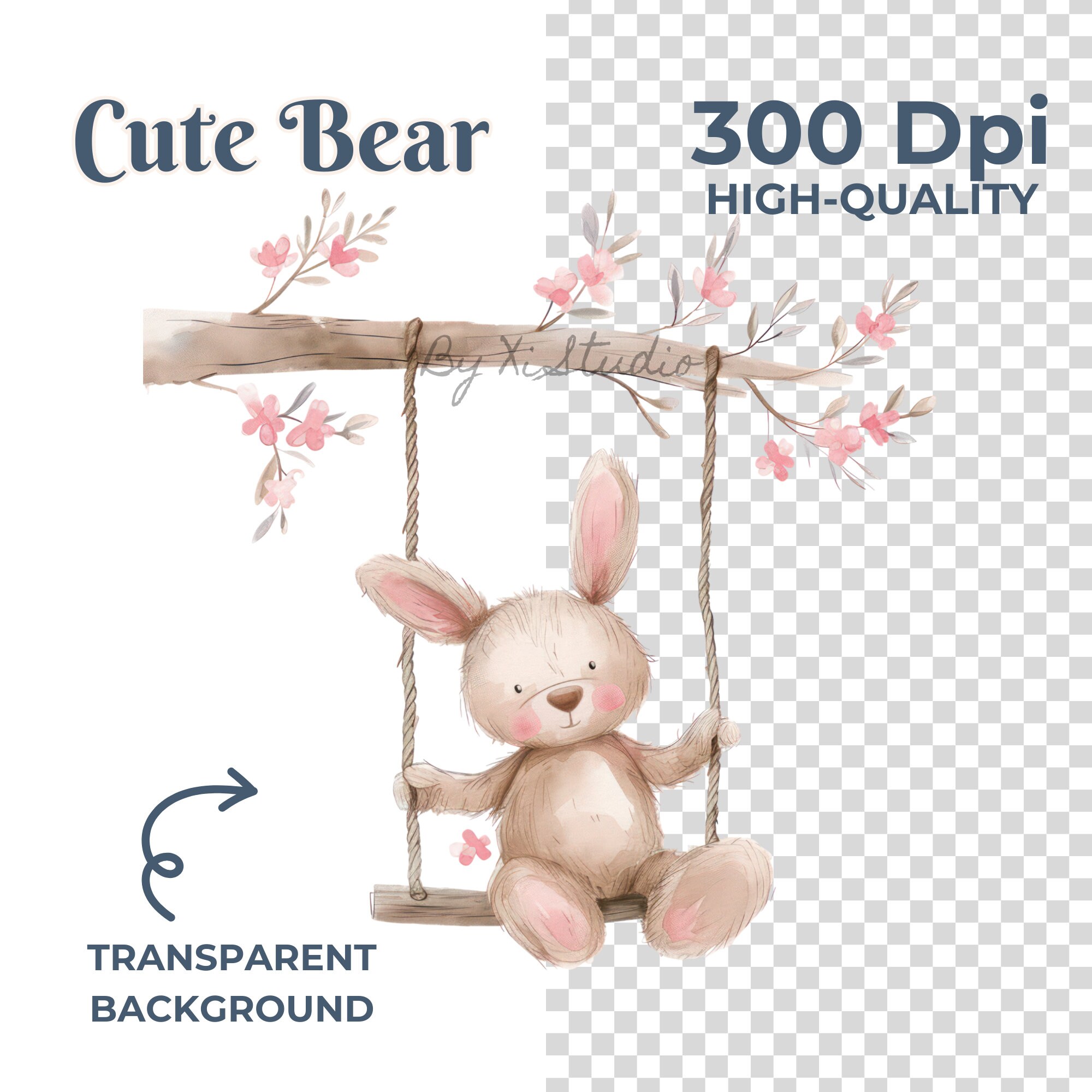 Watercolor Baby Animals on Swing Clipart, Cute Animals Clip Art, Lion ...