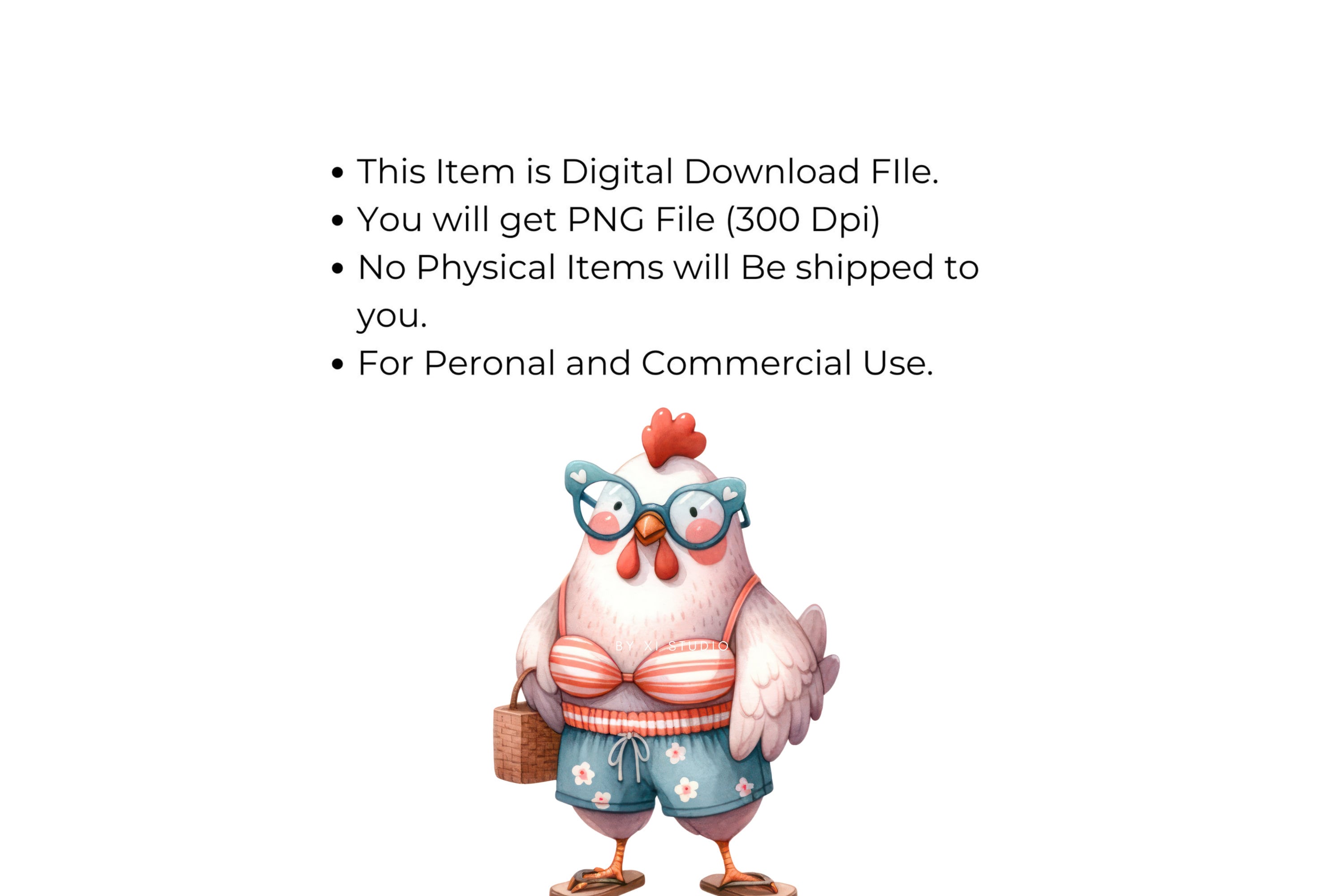 Watercolor Cute Chicken in Bikini Clipart, Summer Beach Chicken ...