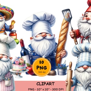 Watercolor Chef Gnomes, Cooking Gnome Png, Kitchen Gnome Illustration ...