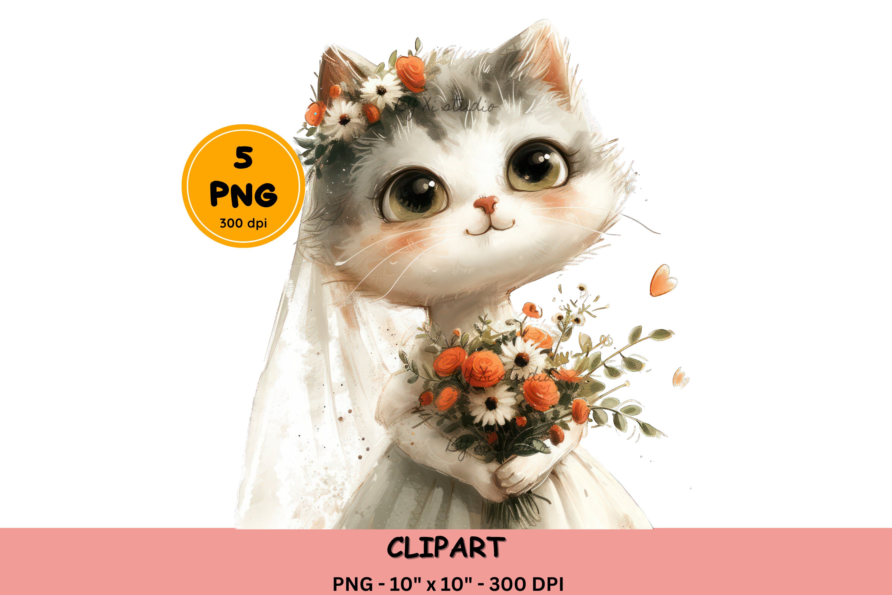 5 Cat Bride & Groom Watercolor Clipart, Cat Wedding, Kiss, Couple Clip ...