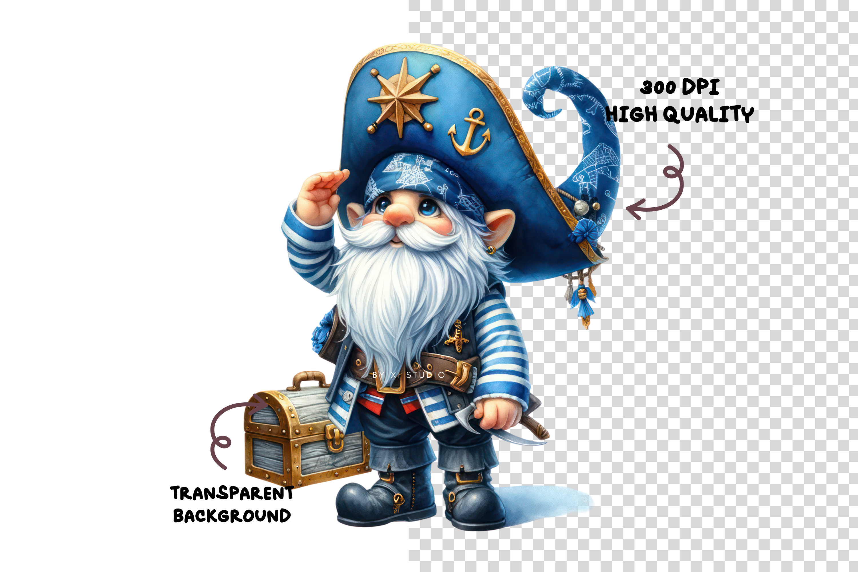 Watercolor Pirate Gnome Clipart, Gnome Sublimation Design, Pirate ...