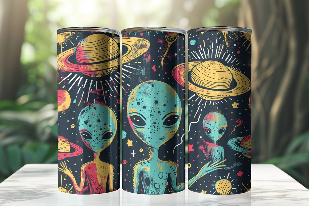Seamless Alien Tumbler Wrap, Space, Planet, Galaxy, UFO, 20oz Skinny ...