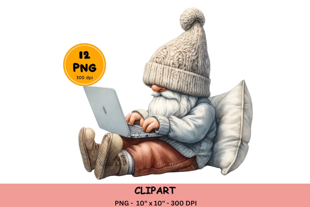Watercolor Laptop Gnome Clipart, Computer Clipart, Notebook Gnome ...