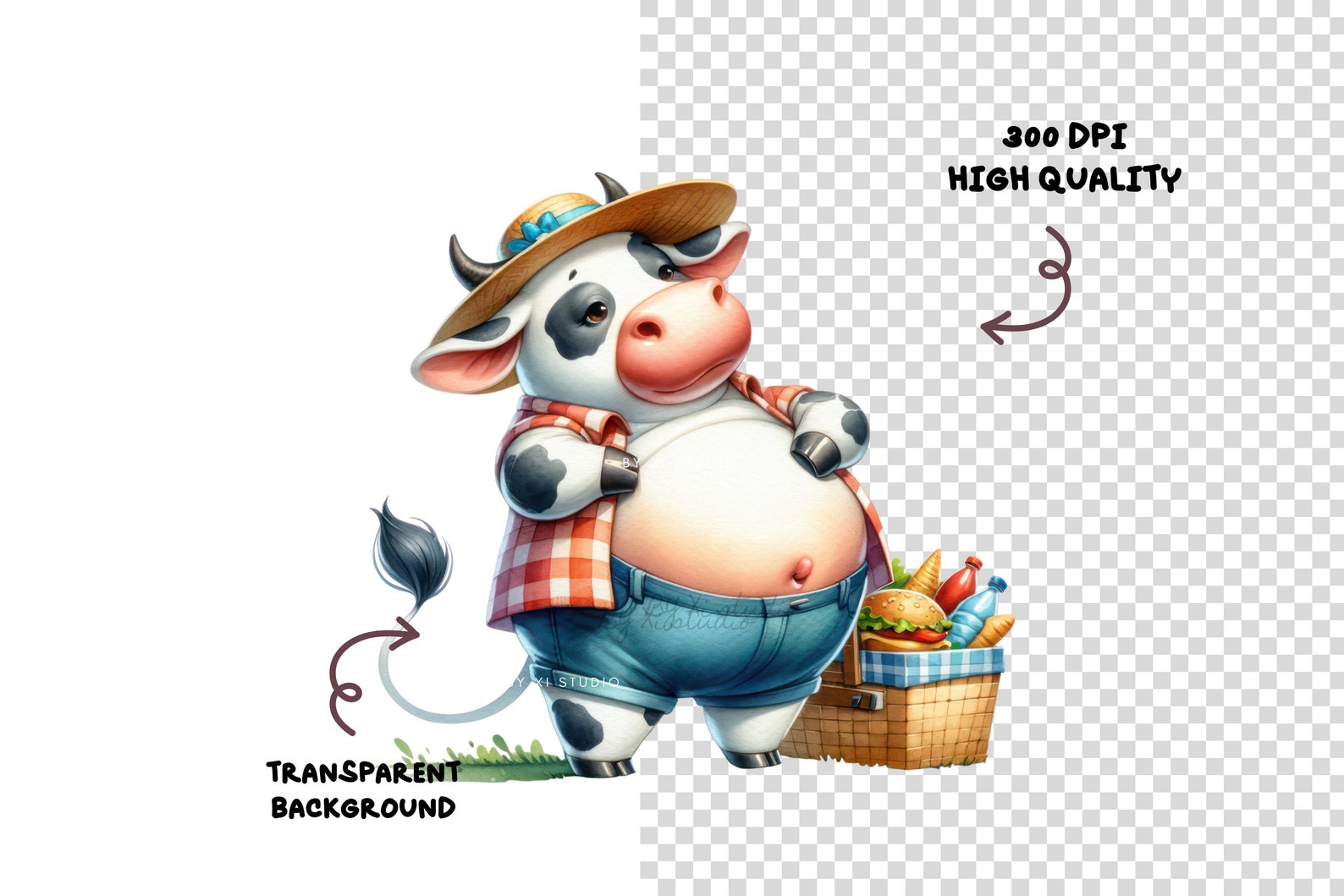 Watercolor Picnic Animal Clipart, Cute Farm Animals Illustration, Funny ...