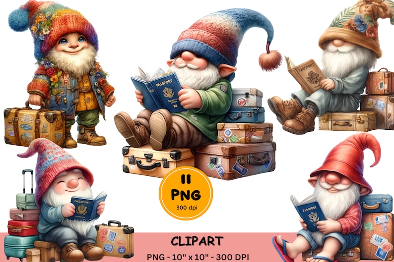 Watercolor Travel Gnome Clipart, Luggage, Suitcase Gnome Illustration ...