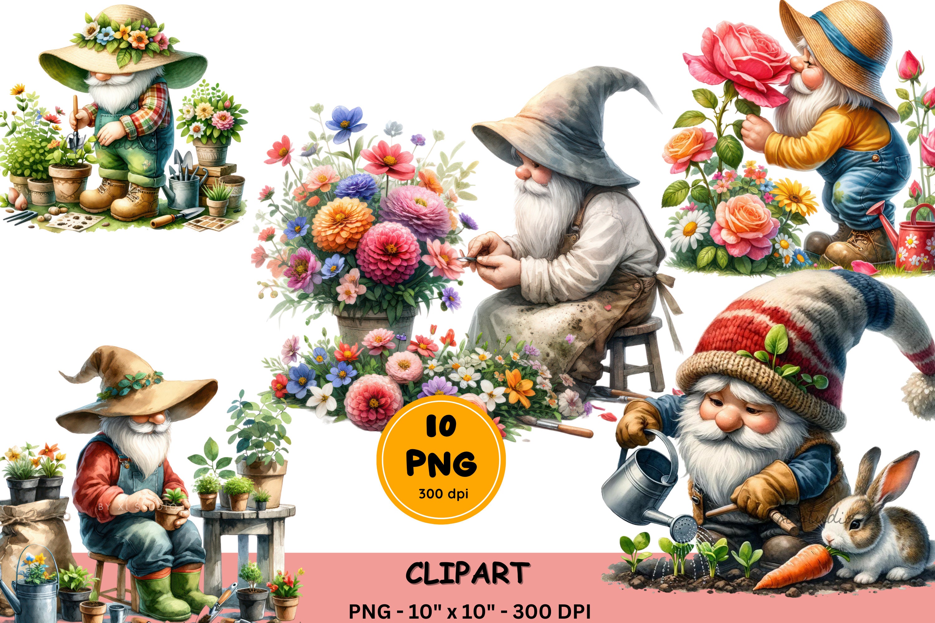 Spring Gnome Clipart, Garden Gnome PNG, Digital Download, Flower ...