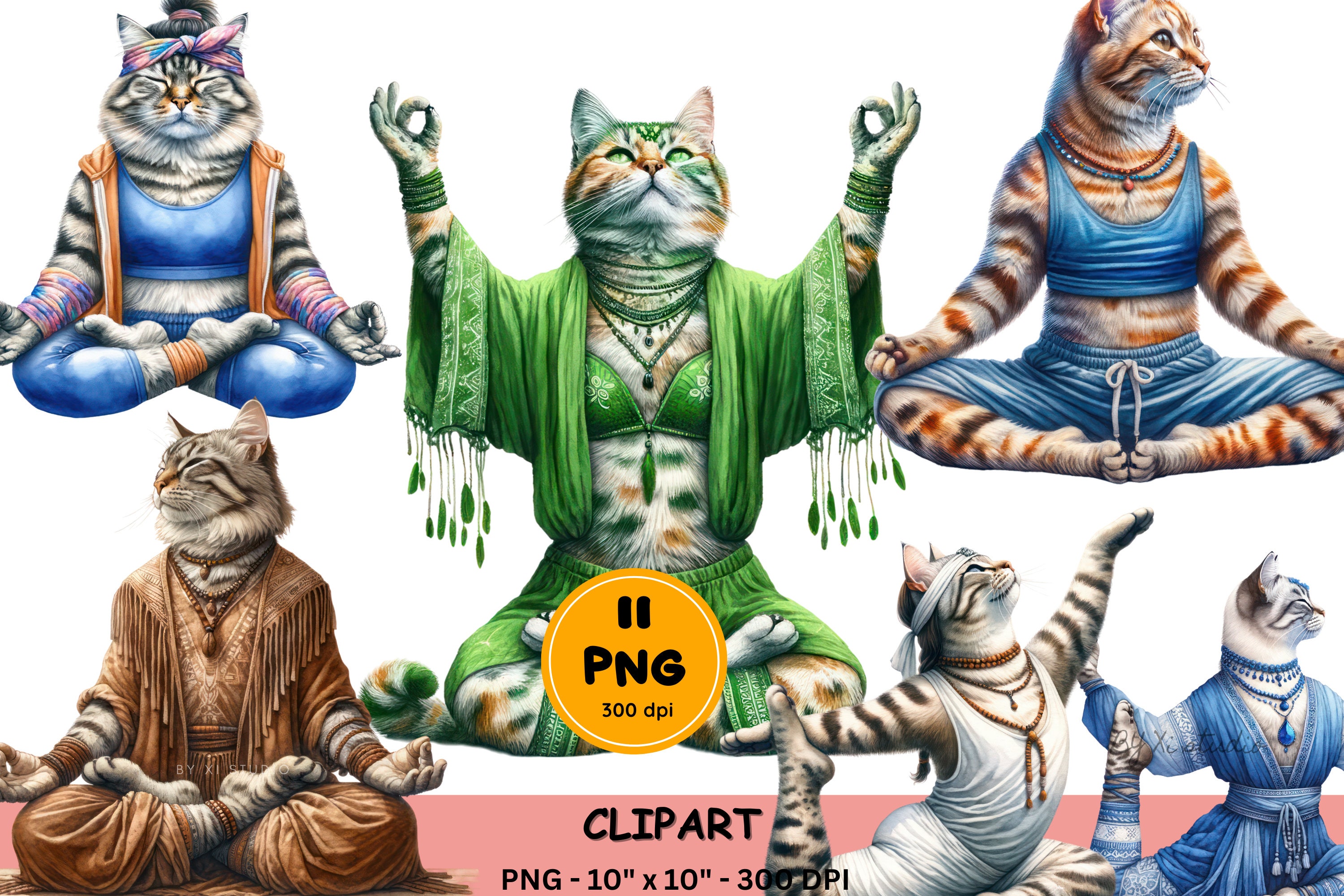 Boho Yoga Cat Clipart, Funny Cat Illustrations, Cat Clip Art, Yoga PNG ...