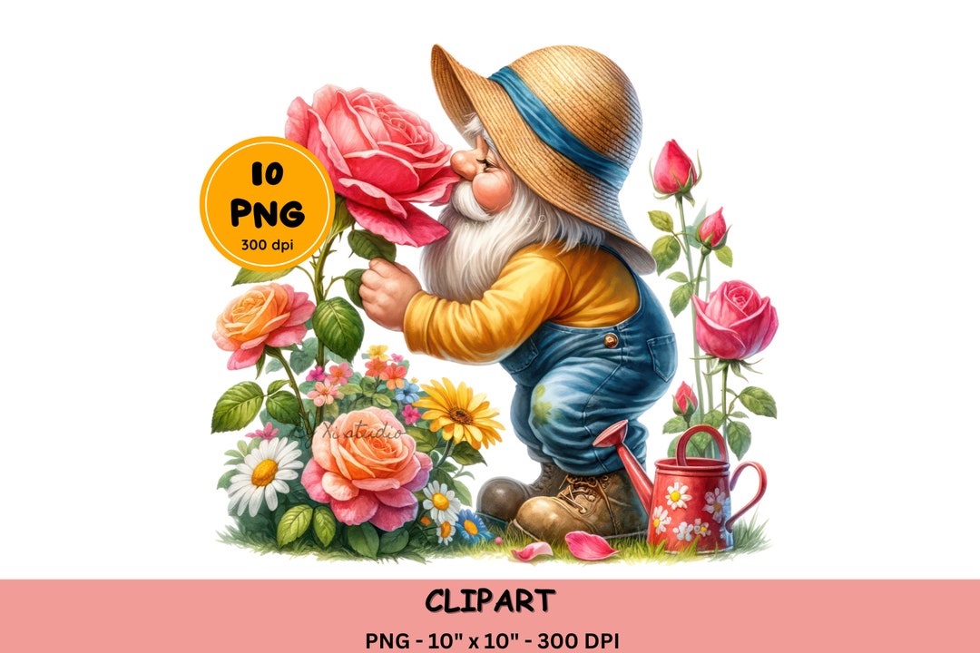 Spring Gnome Clipart, Garden Gnome PNG, Digital Download, Flower ...