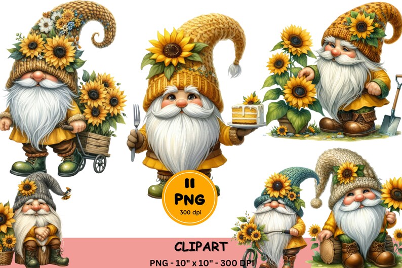 Sunflower Gnome Clipart, Spring Gnome PNG, Garden Gnome Clip Art ...