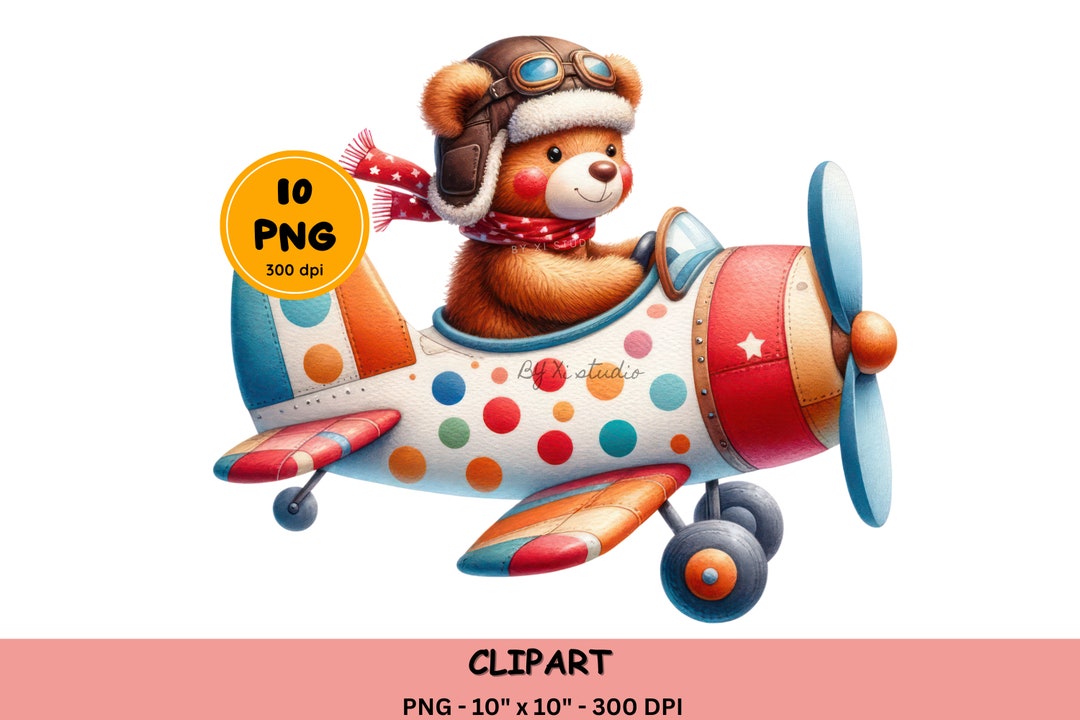Watercolor Baby Bear With Transport Clipart, Cute Teddy Bear on ...