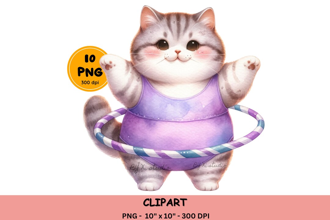 Cute Hula Hooping Cat Clipart, Exercise Cat Png, Funny Cat Clipart ...