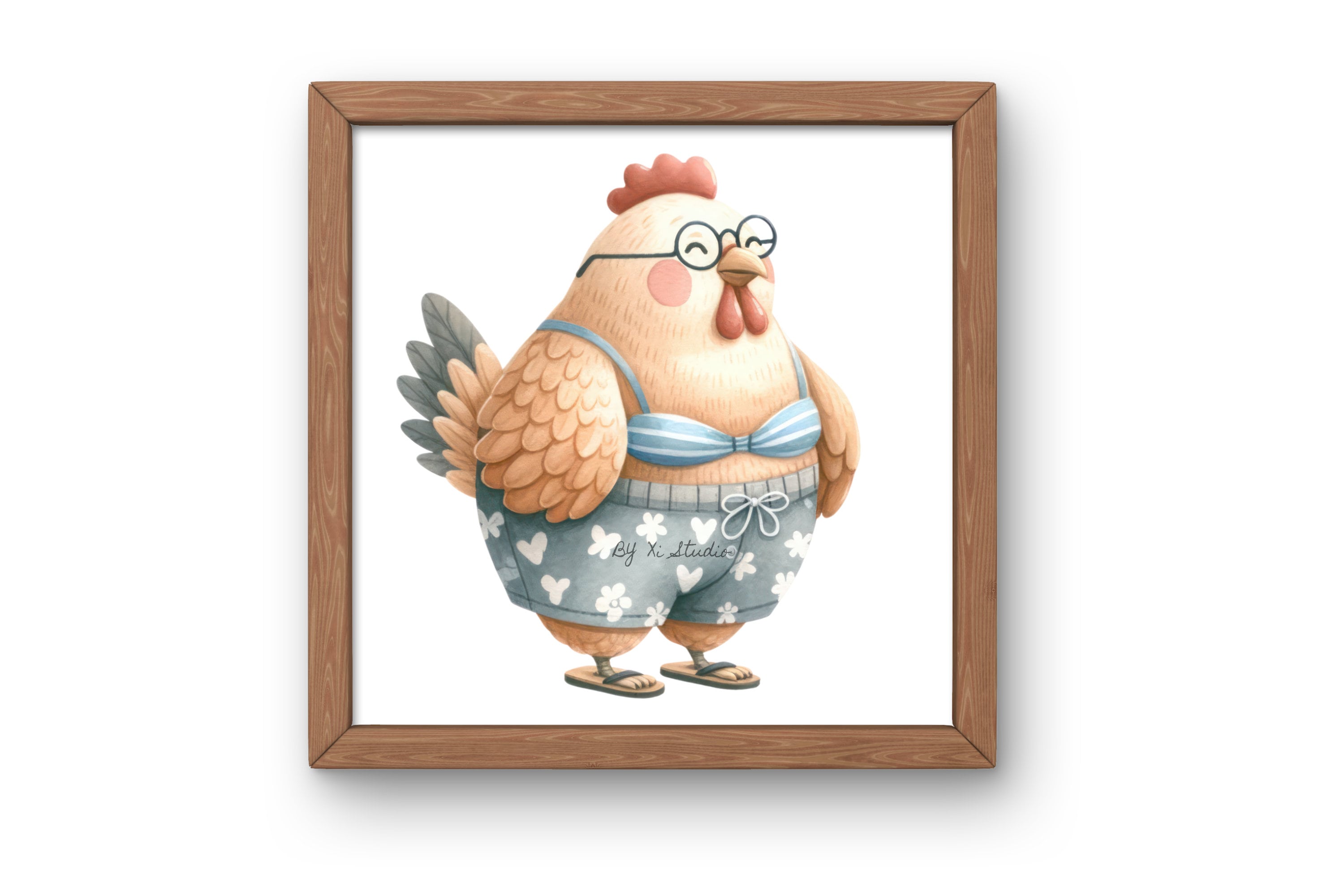 Watercolor Cute Chicken in Bikini Clipart, Summer Beach Chicken ...