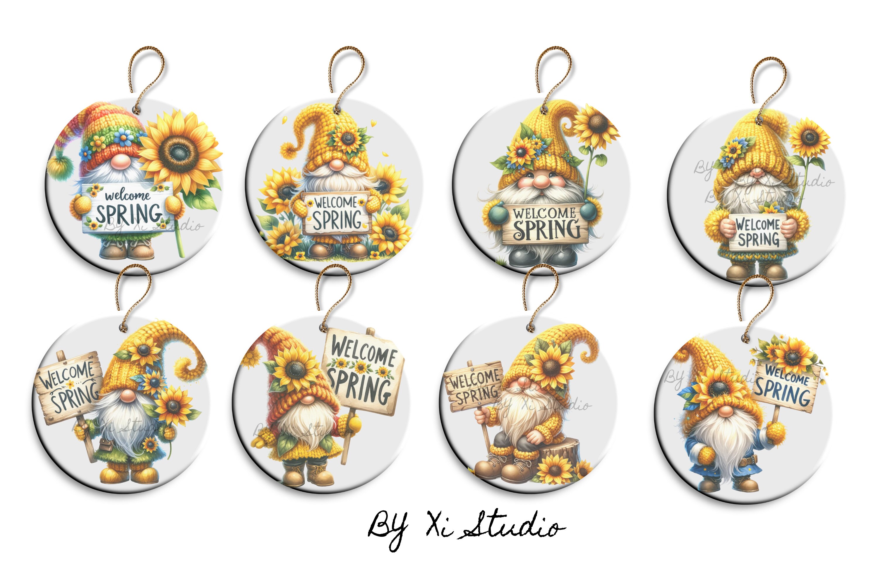 Sunflower Gnome With Welcome Spring Sign Clipart, Spring Gnome PNG ...