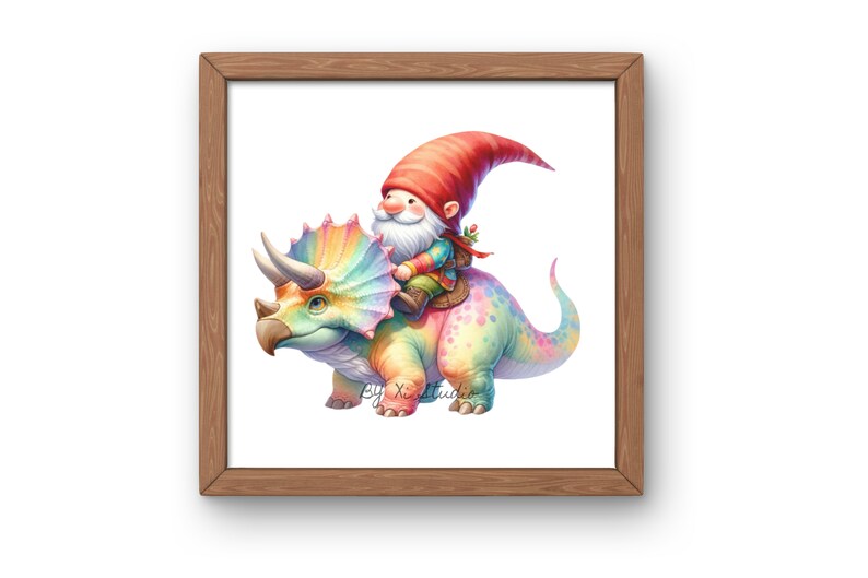 Watercolor Gnome With Dinosaur Clipart, Cute Gnome Sublimation Design ...