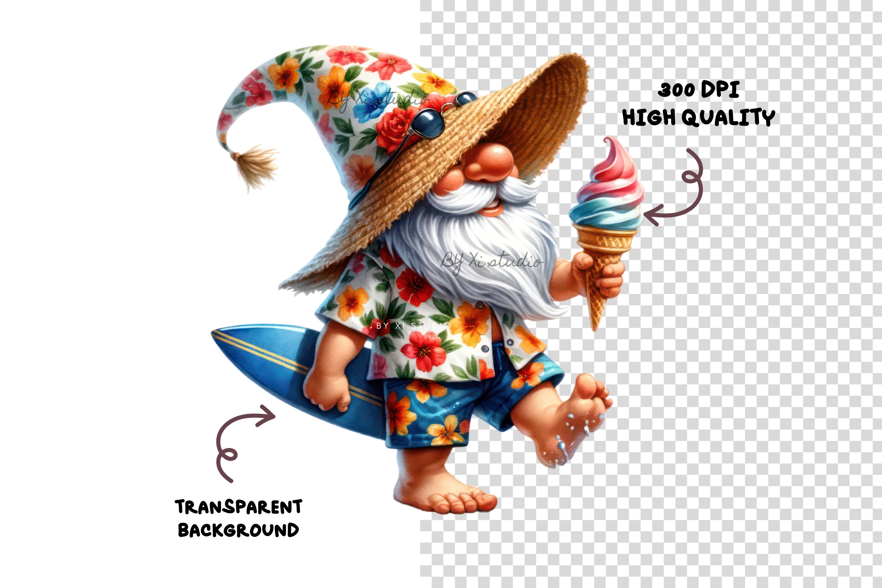 Watercolor Summer Gnome Clipart, Summer Beach Gnome Sublimation Design ...