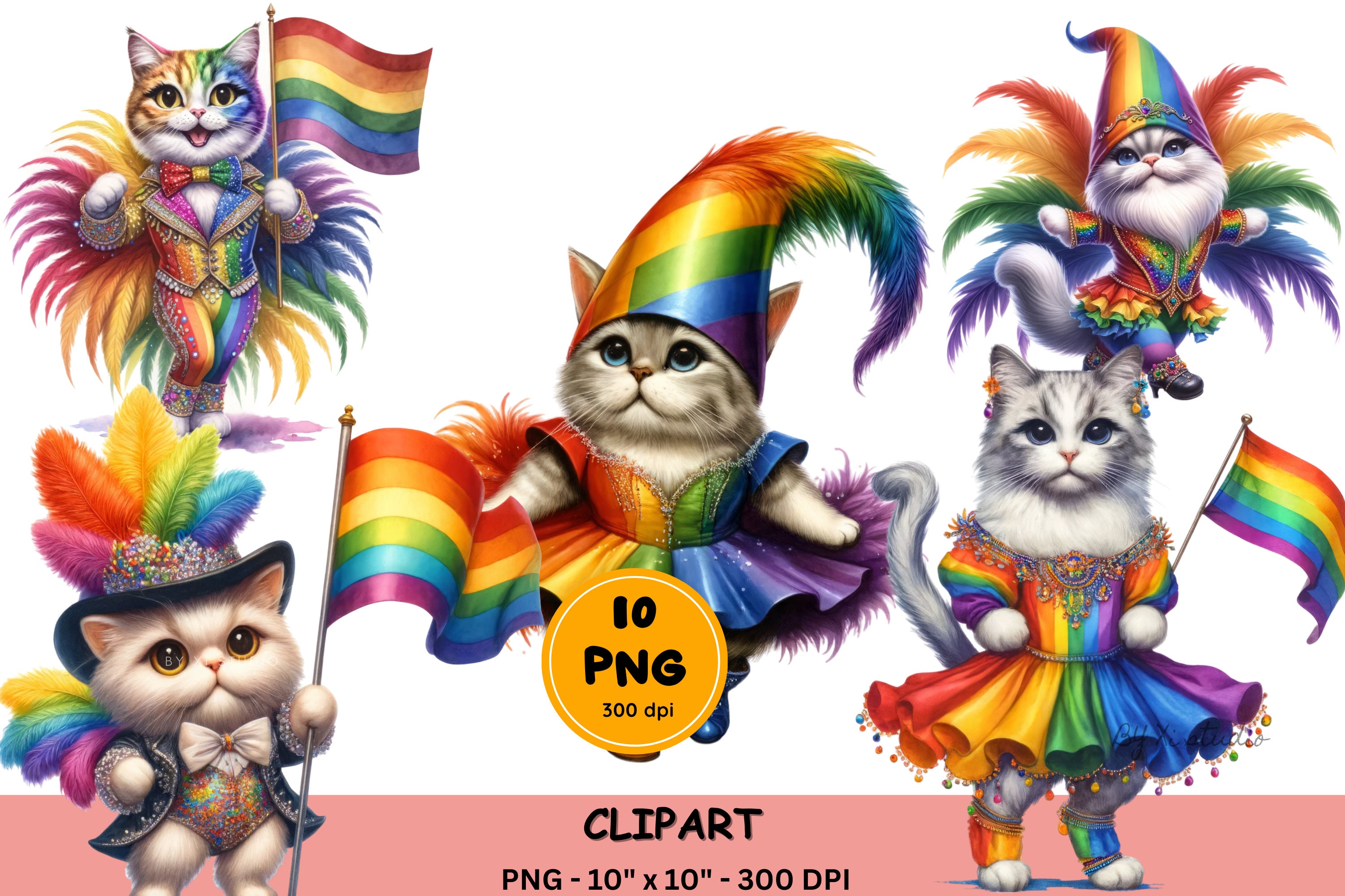 Cute LGBTQ Pride Cat Clipart, Pride Kitten Clipart, Rainbow Pride Cat ...
