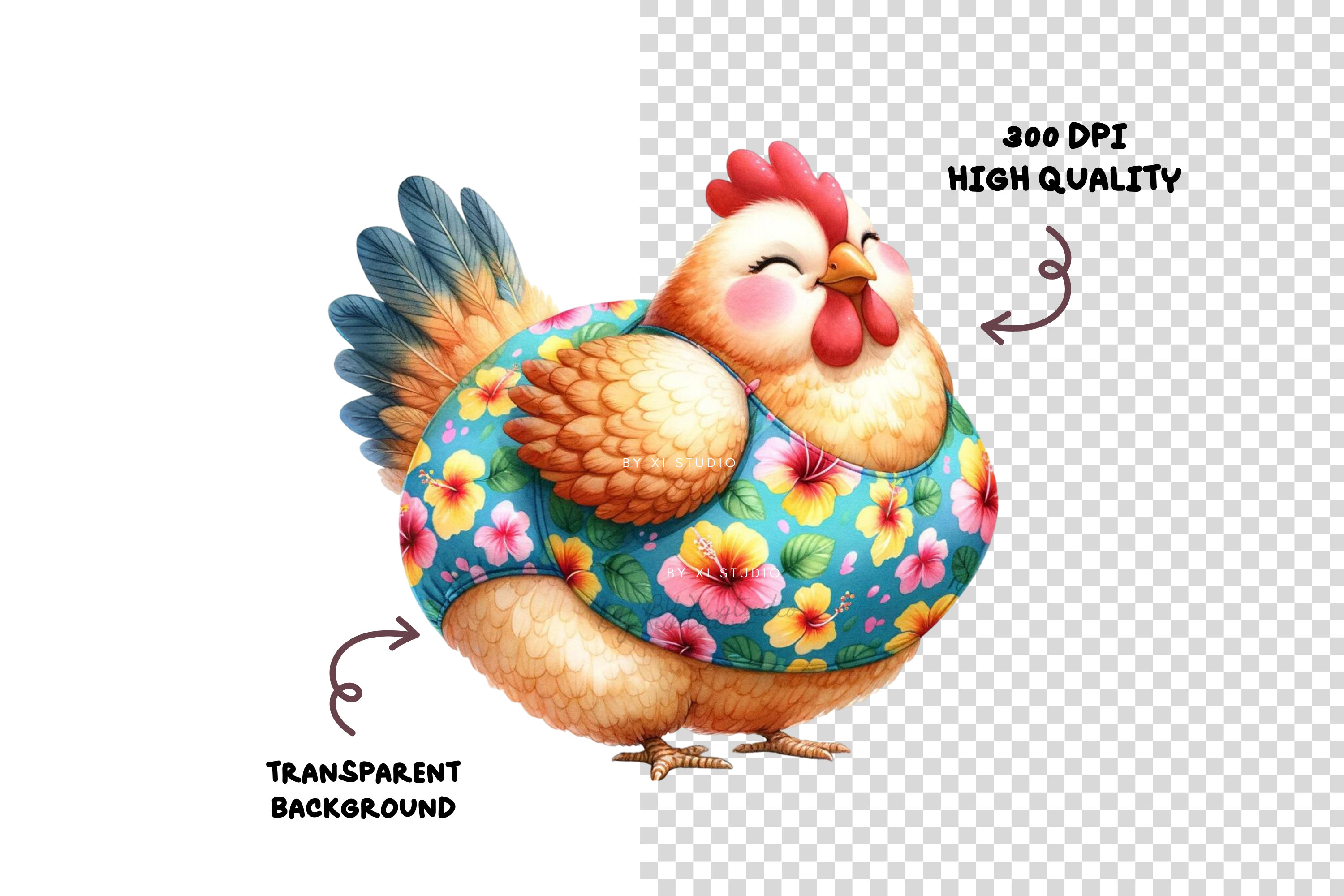 Watercolor Cute Chicken in Bikini Clipart, Summer Beach Chicken ...