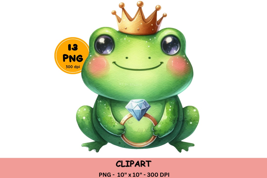 Watercolor Frog With Crown Clipart, Cute Frog Png, Frog Prince Clipart ...