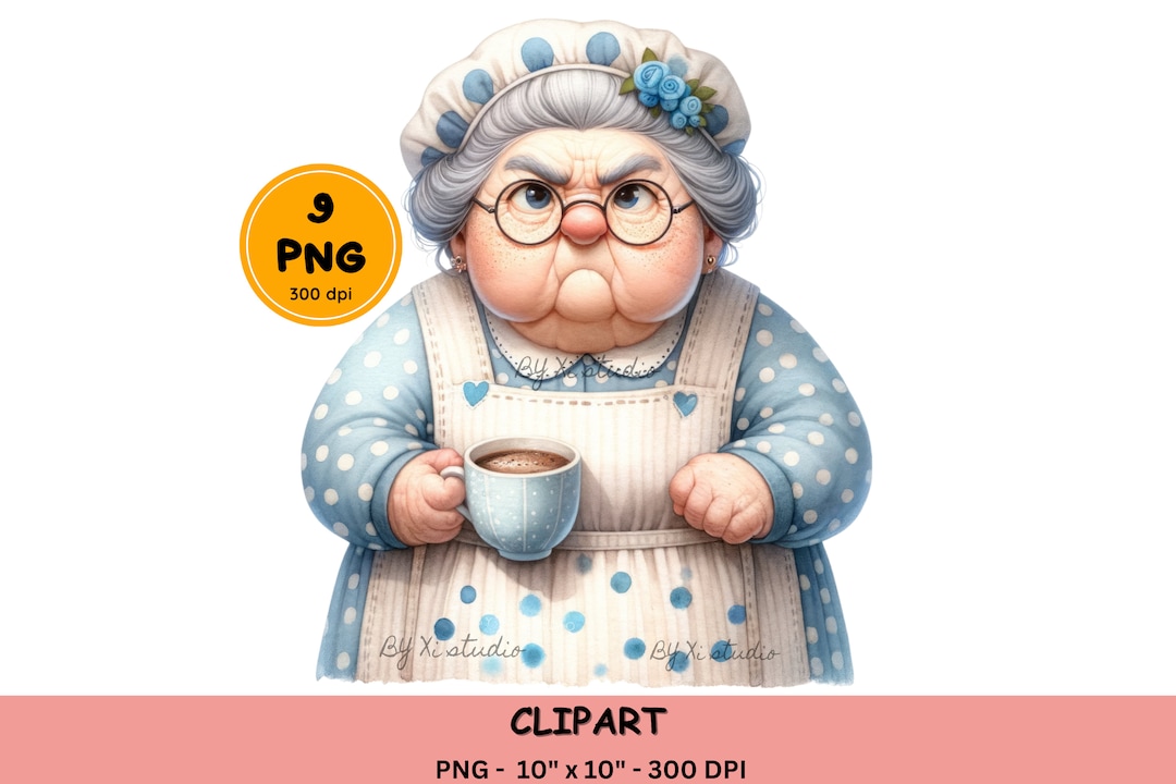 Cute Grumpy Granny Clipart, Woman Clipart, Funny Old Ladies, Grumpy ...