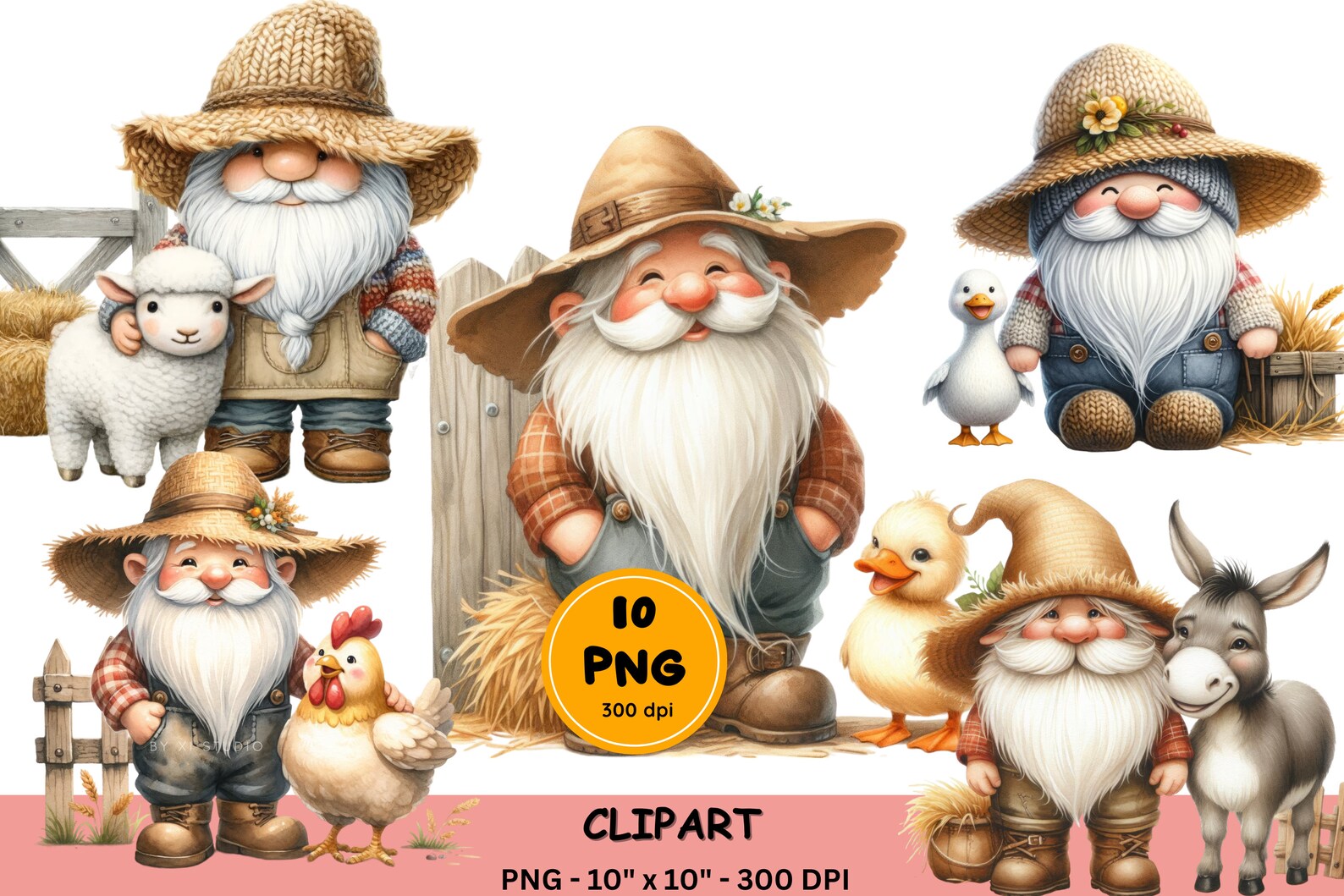 Farmer Gnome Clipart, Farm Animals PNG, Cute Gnome Png, Gnomes ...
