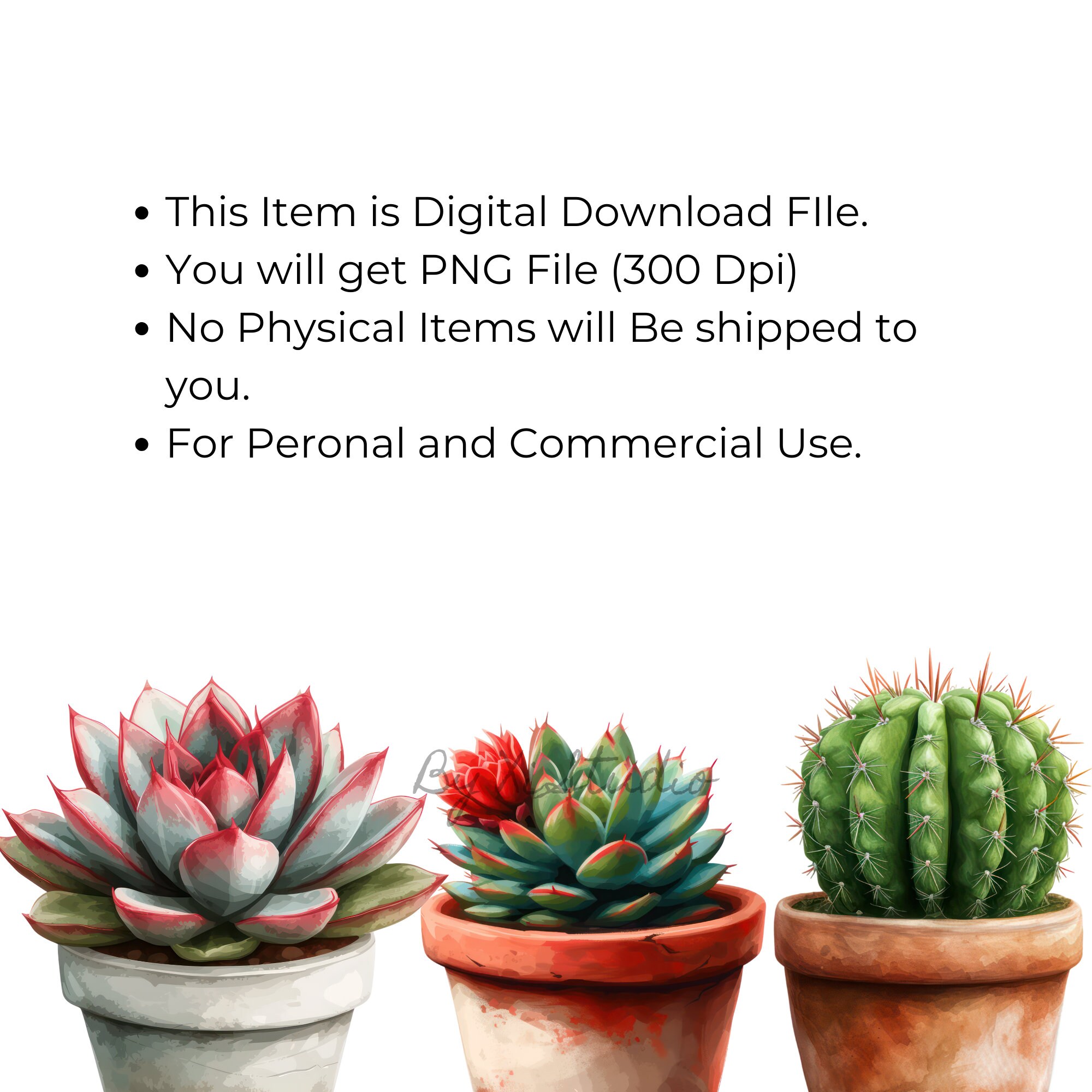 Watercolor Succulent Clipart, Cactus Clipart, Potted Plant, Houseplant ...