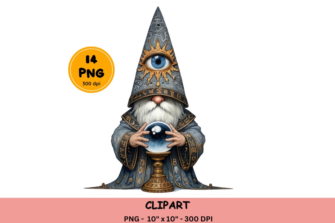 Watercolor Celestial Gnome Clipart, Wizard Gnome PNG, Wizard ...
