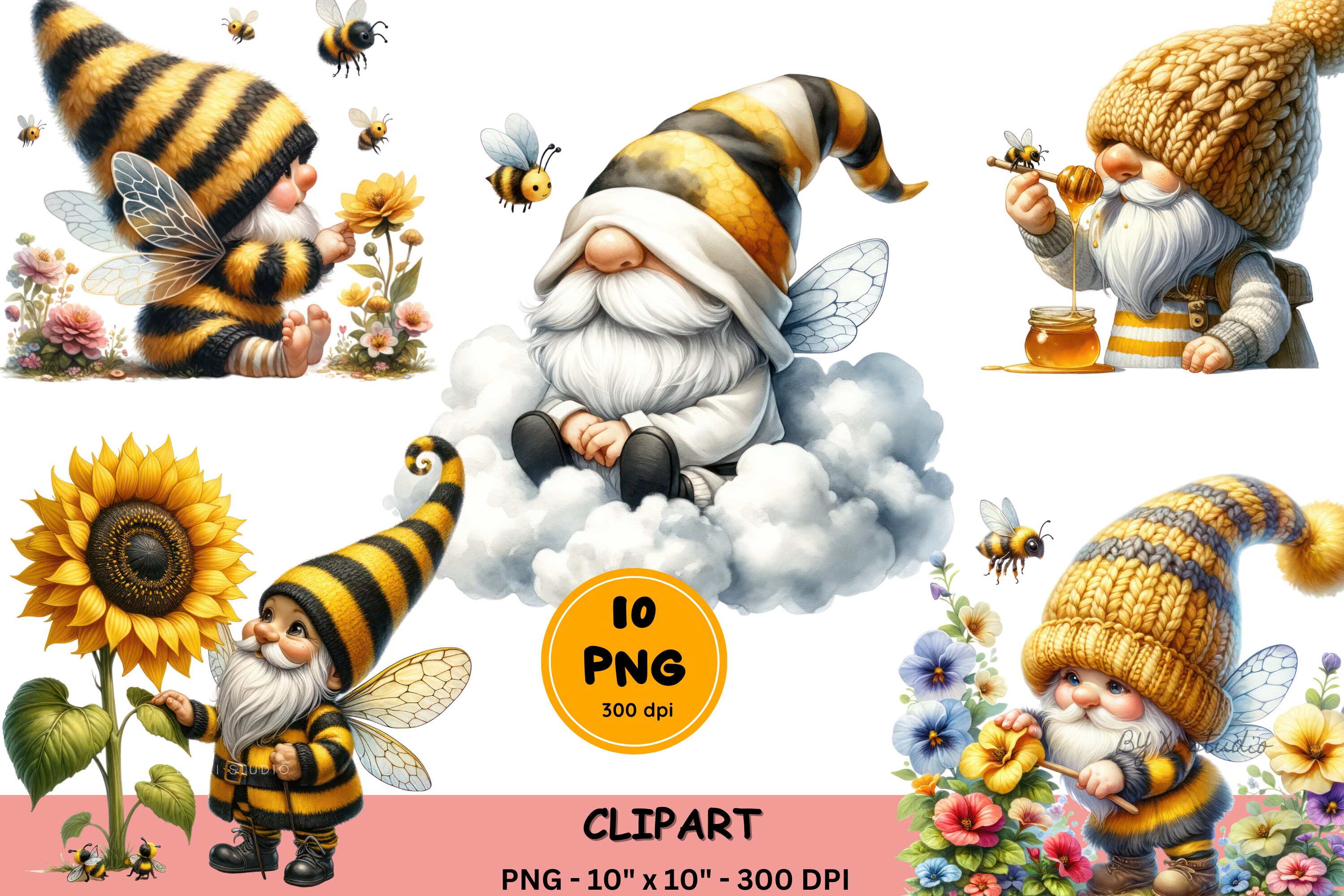 Bee Gnome Clipart, Cute Gnome PNG, Spring Gnome Sublimation Design ...