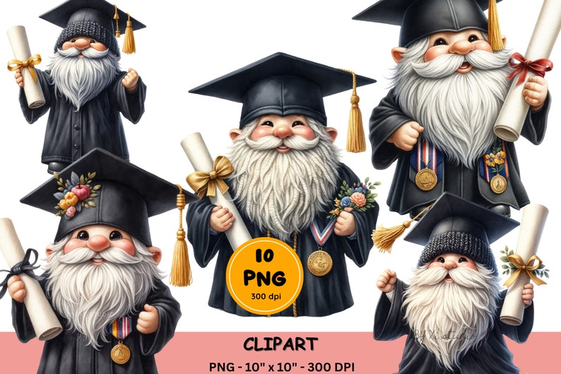 Graduation Gnome Clipart, Graduate Gnome PNG, Graduating Clipart, Gnome ...