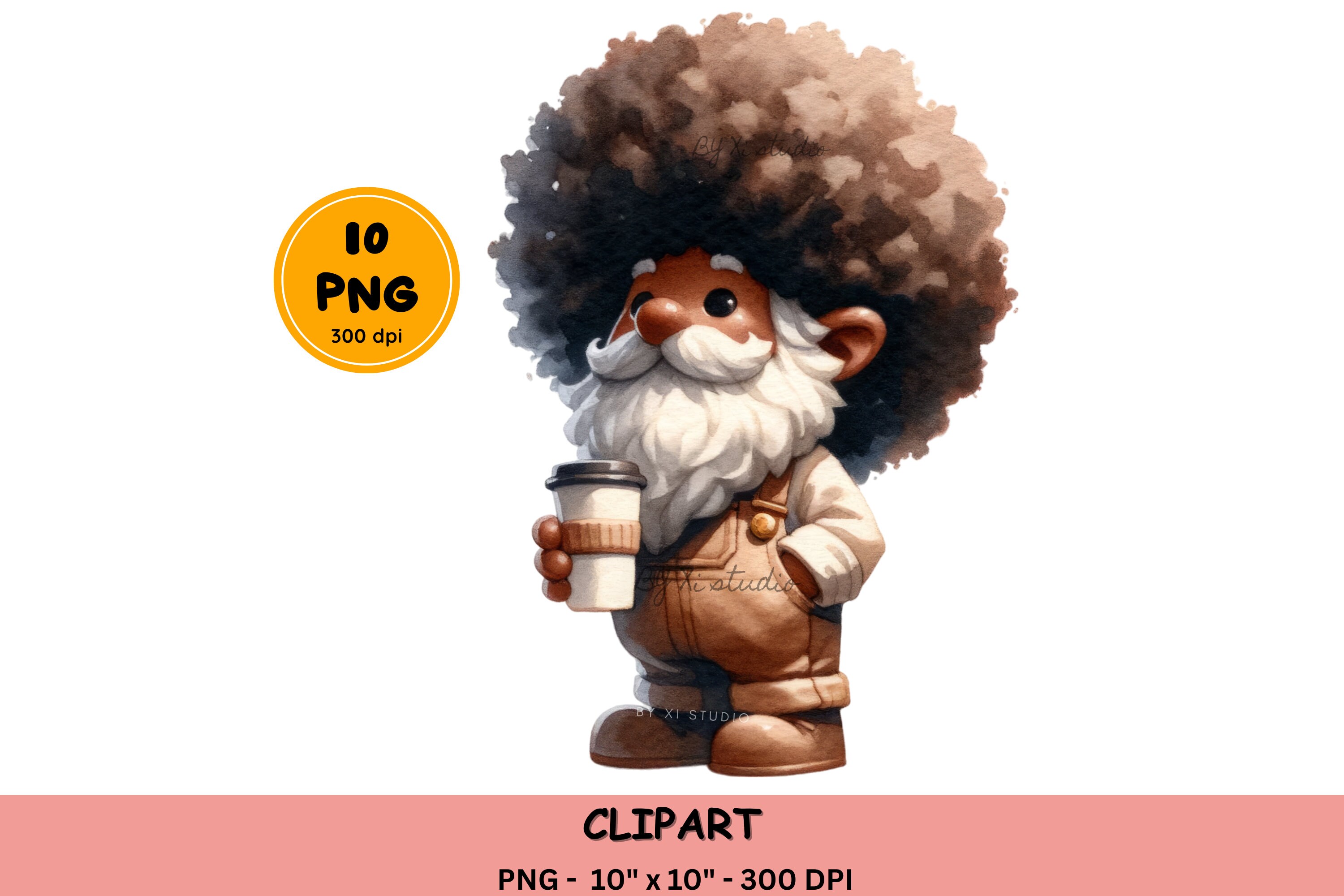 Afro Coffee Gnome Clipart, Black Gnome PNG, Coffee Gnome Clip Art ...