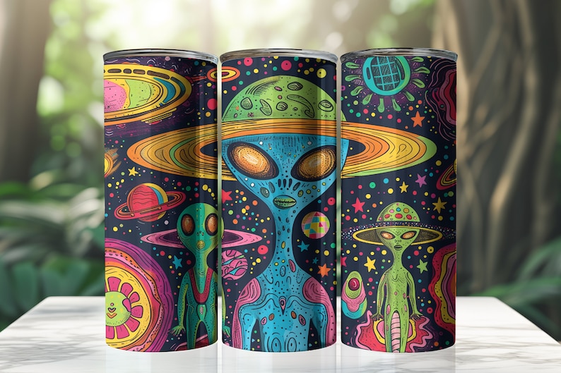 Alien Tumbler Wrap, Funny, Doodle, Alien, Space, UFO, PNG, 20oz Skinny ...