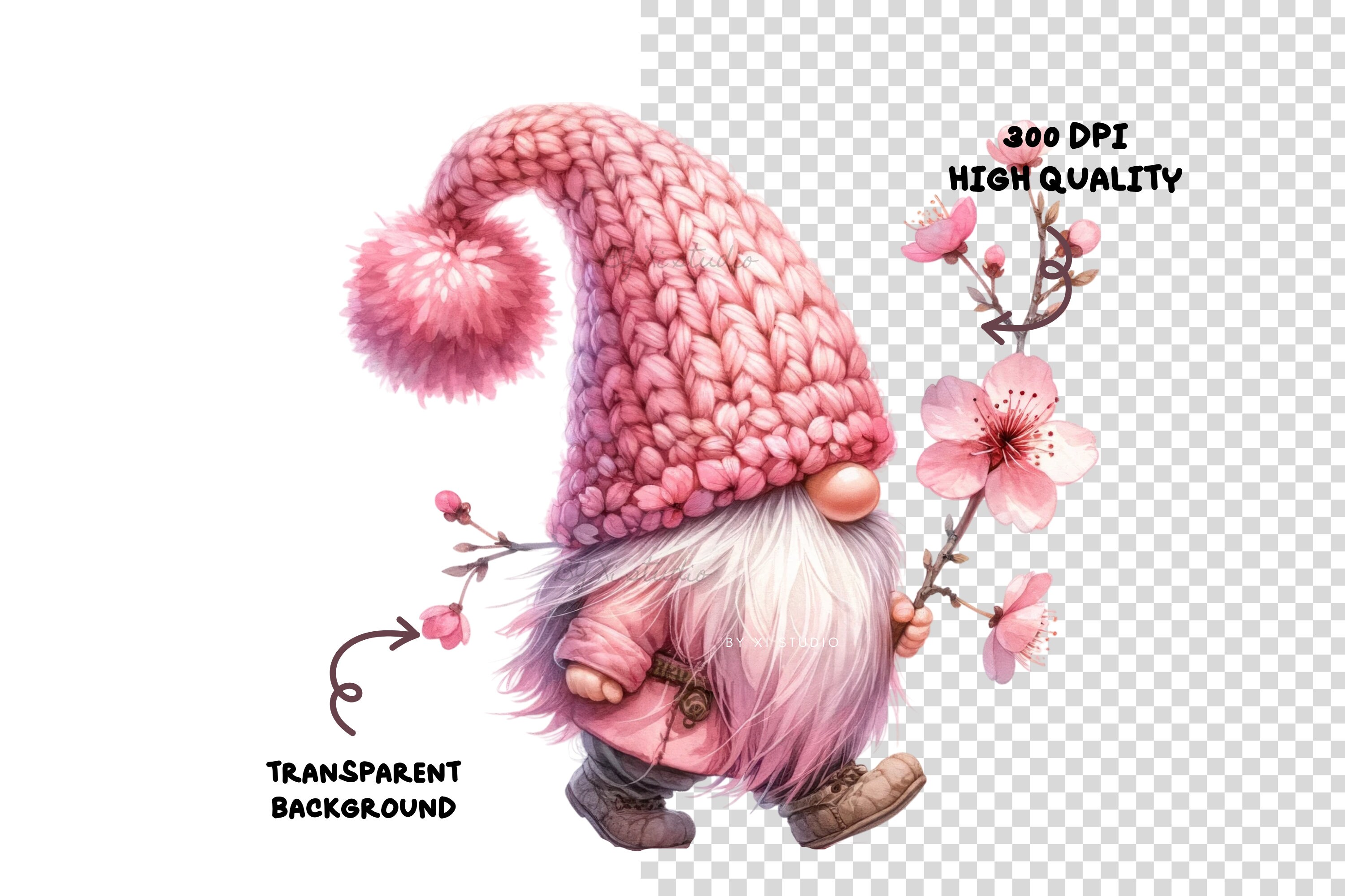 Pink Cherry Blossom Gnome Clipart, Spring Gnome PNG, Garden Gnome Clip ...