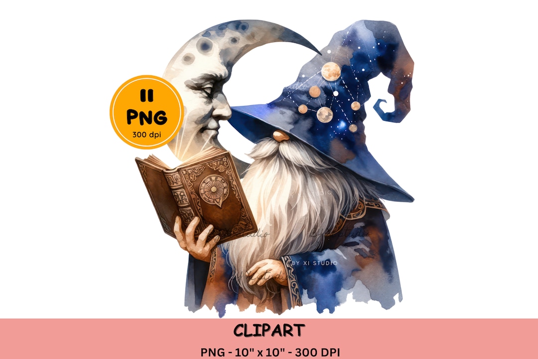 Watercolor Wizard Gnome Clipart, Celestial Gnome PNG, Wizard ...