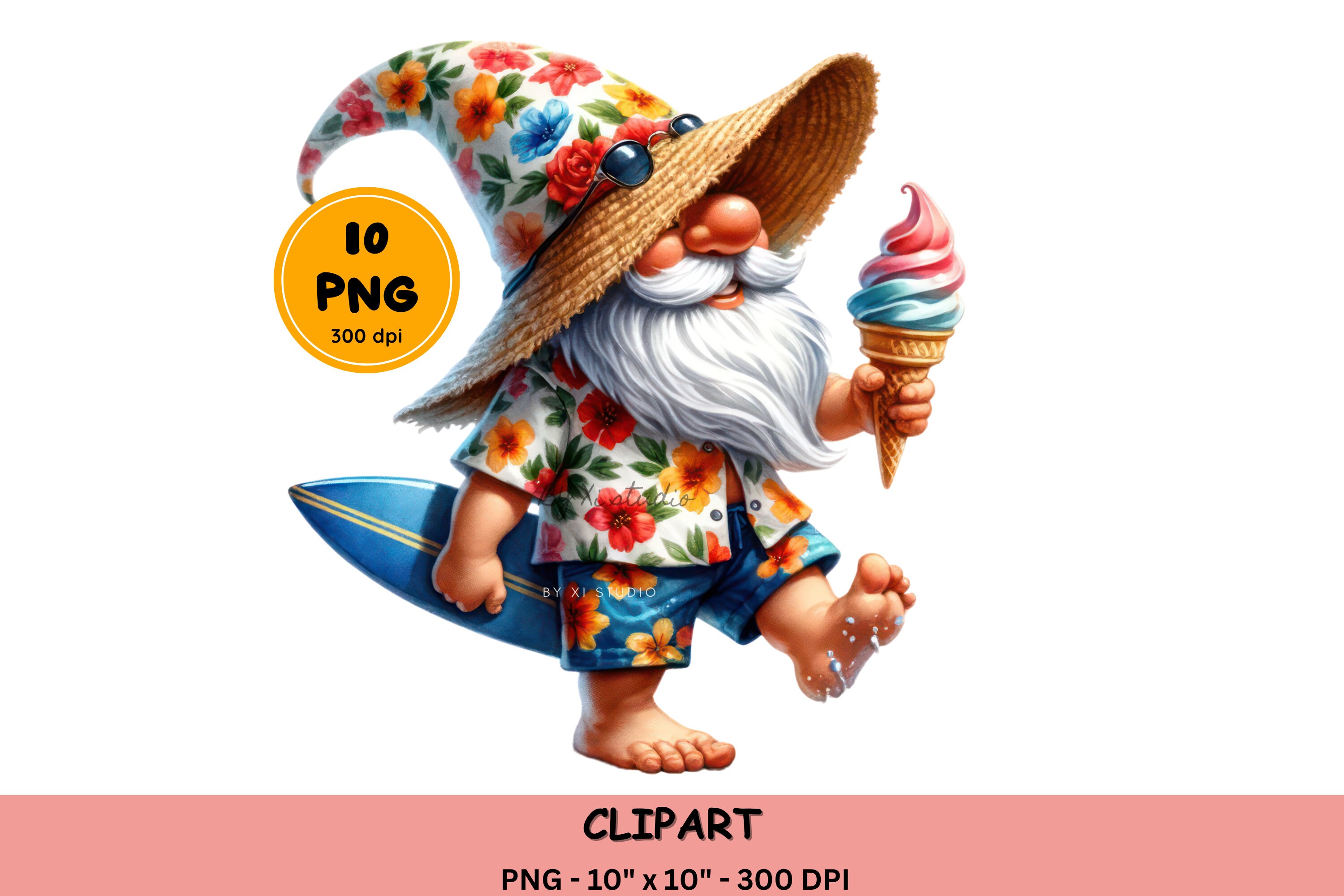 Watercolor Summer Gnome Clipart, Summer Beach Gnome Sublimation Design ...