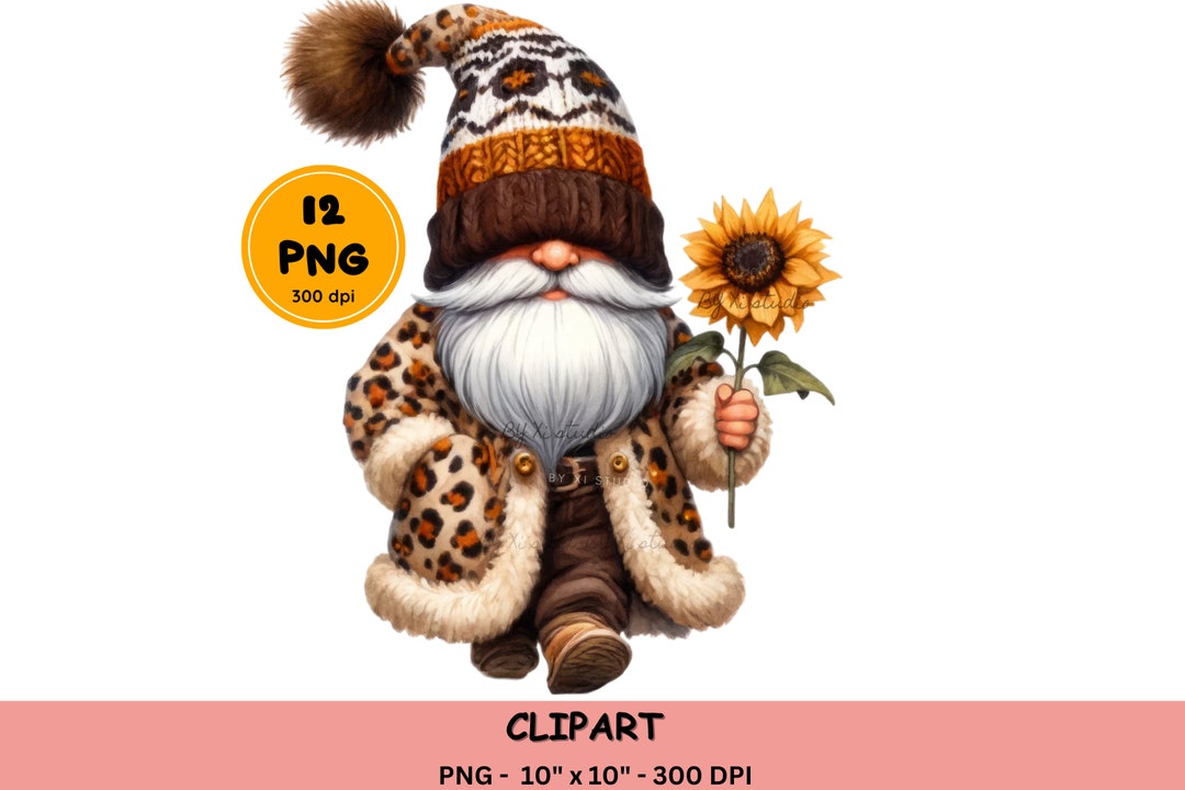 Leopard Gnome Clipart, Sunflower Gnome Png, Flower Gnome Sublimation ...