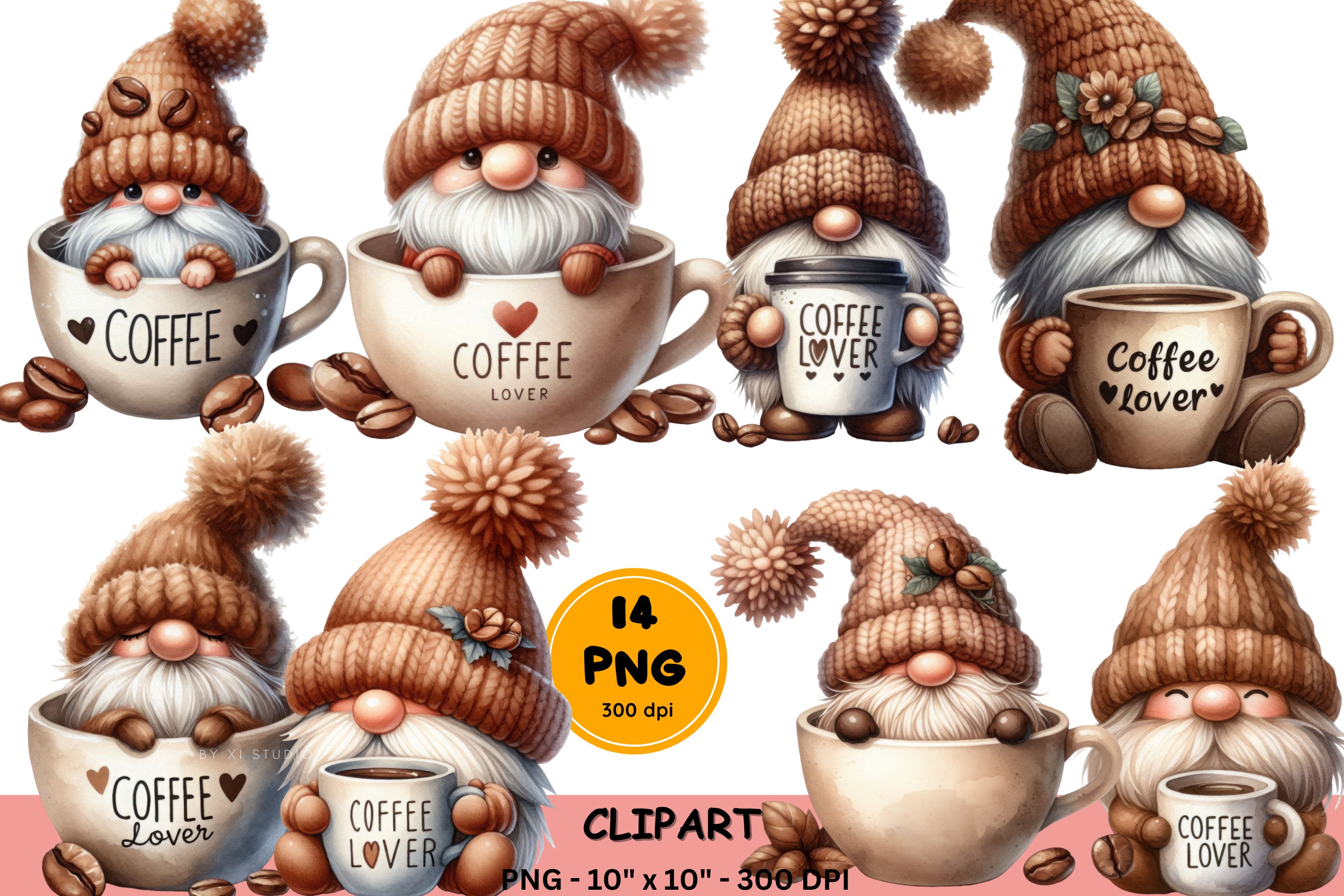 Watercolor Coffee Cup Gnome Clipart, Coffee Gnome PNG, Coffee Lover ...