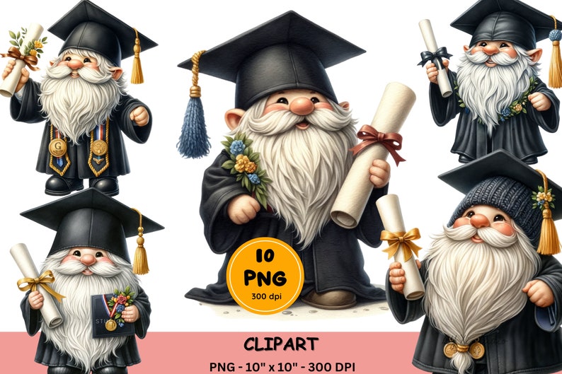 Graduation Gnome Clipart, Graduate Gnome PNG, Graduating Clipart, Gnome ...