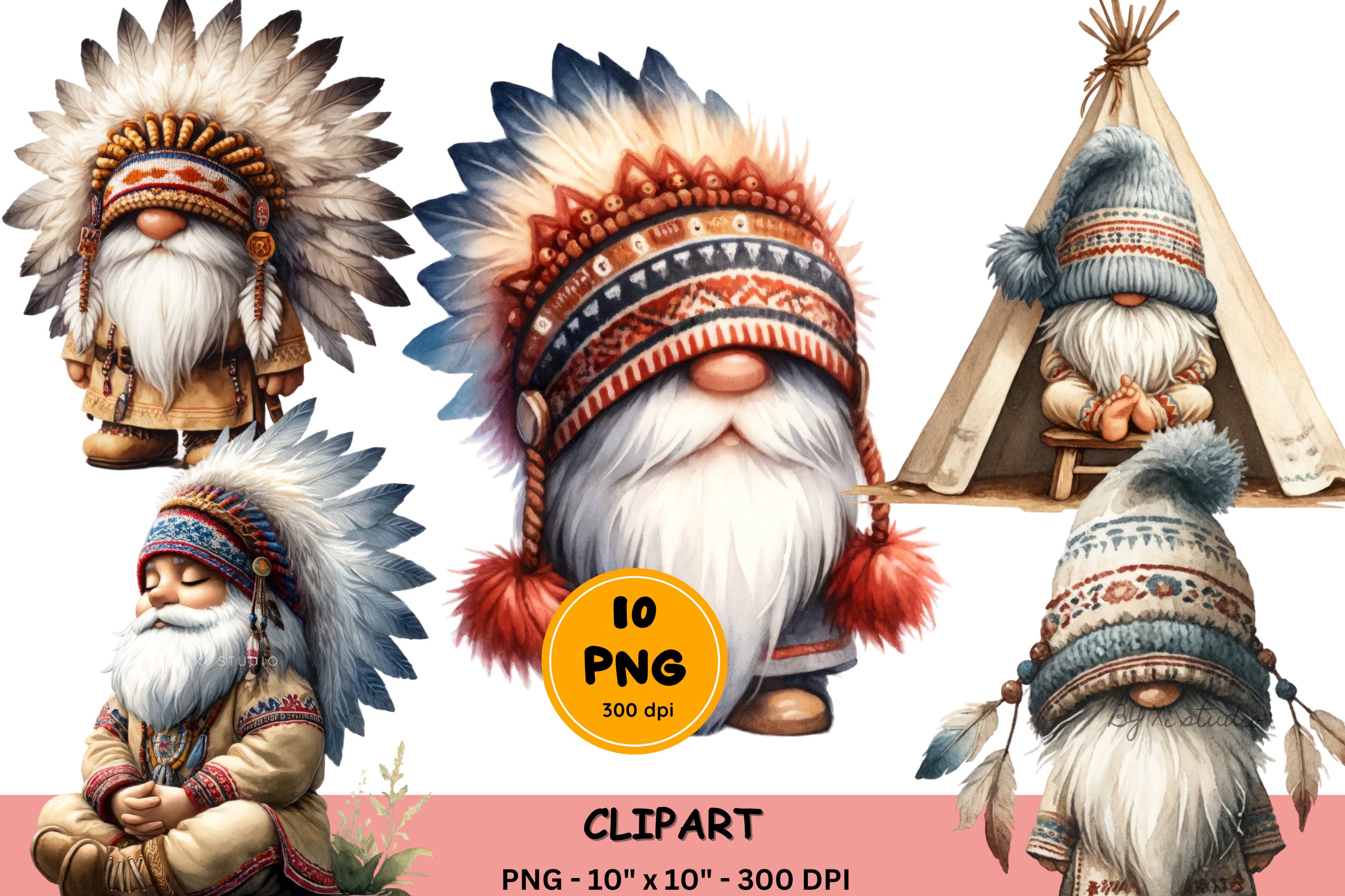 Native Indian Gnome Clipart, American Indian Gnome Sublimation Design ...