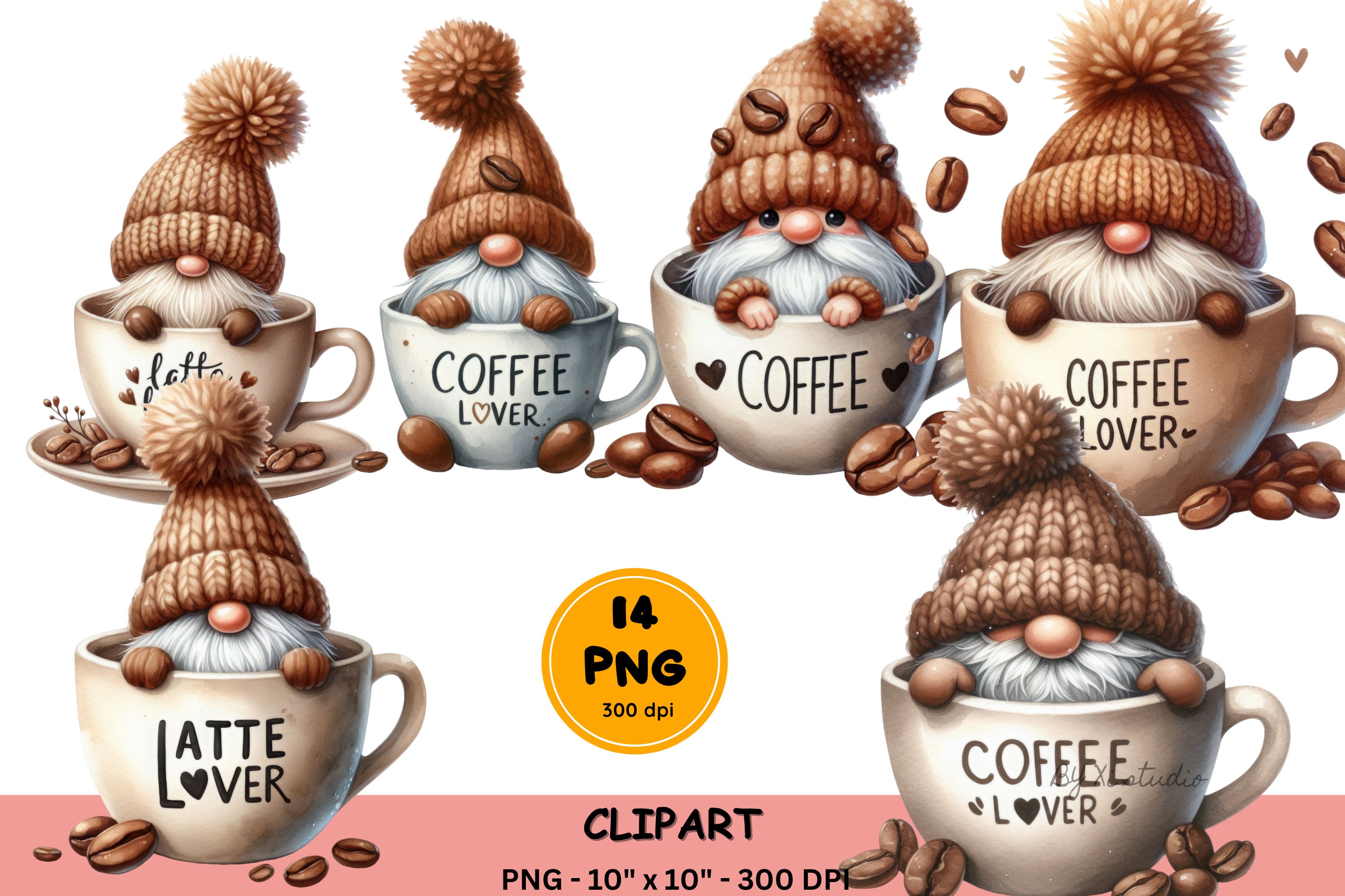 Watercolor Coffee Cup Gnome Clipart, Coffee Gnome PNG, Coffee Lover ...