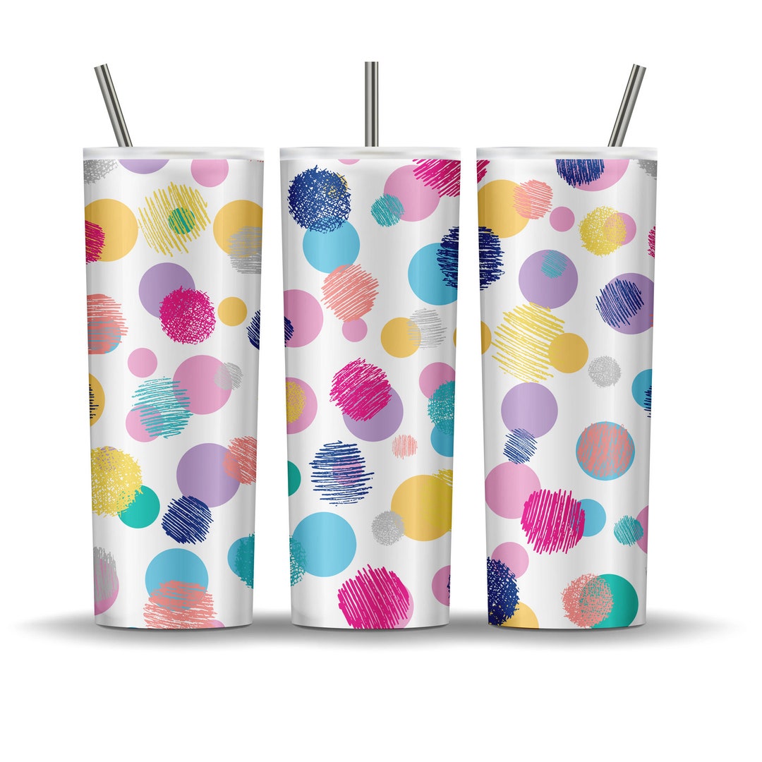 20 Oz White Colorful Dot Tumbler Wrap Sublimation Design PNG, Skinny ...